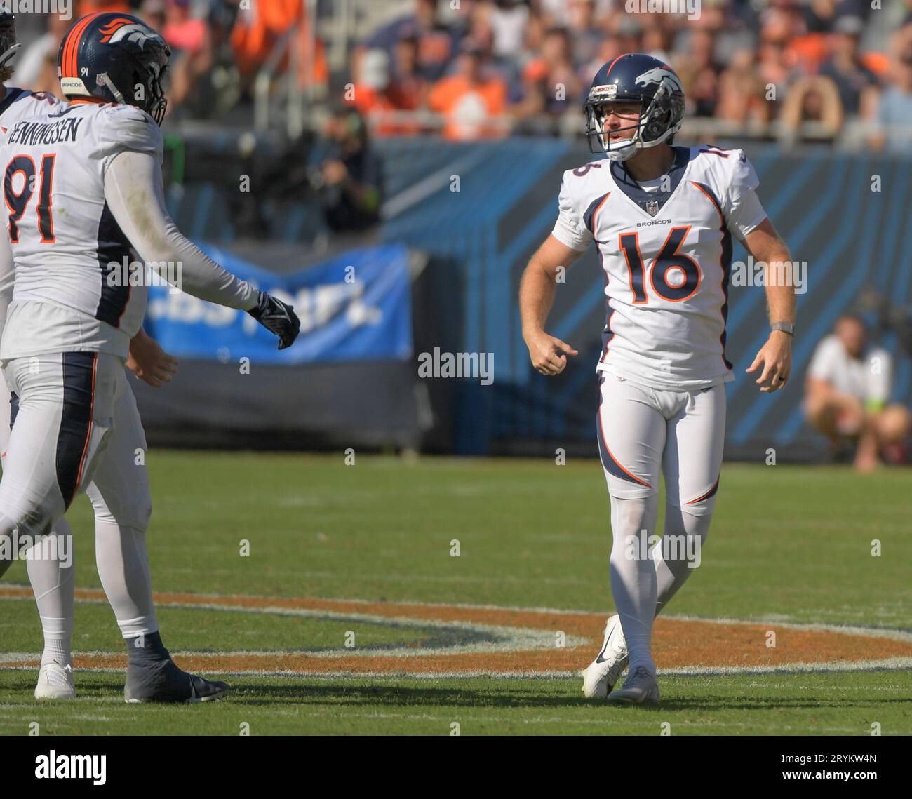 Chicago, United States. 01st Oct, 2023. Denver Broncos place kicker Wil ...