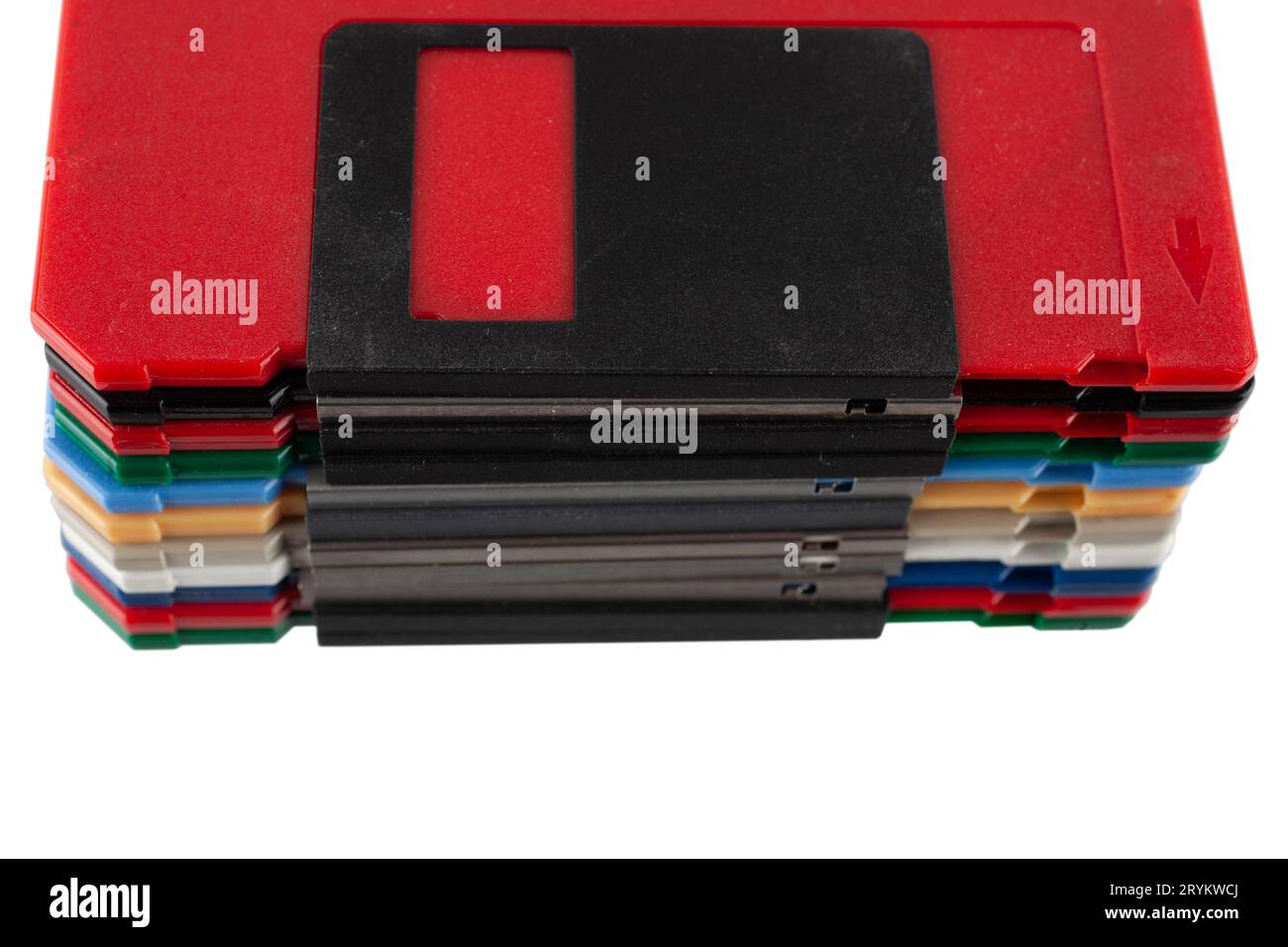 Colored old retro floppy diskettes in stack. Isolated on white ...