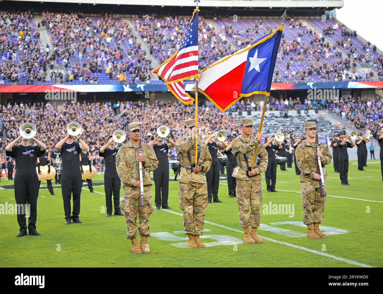 Fort Worth, Texas, USA. 30th Sep, 2023. ROTC member hold up flags ...