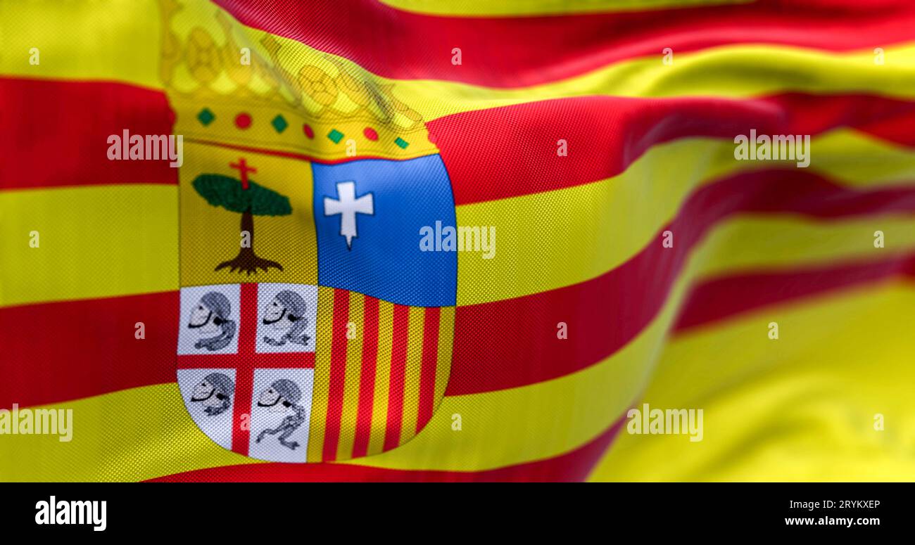 The Aragon flag waving. Aragon is an autonomous community in ...