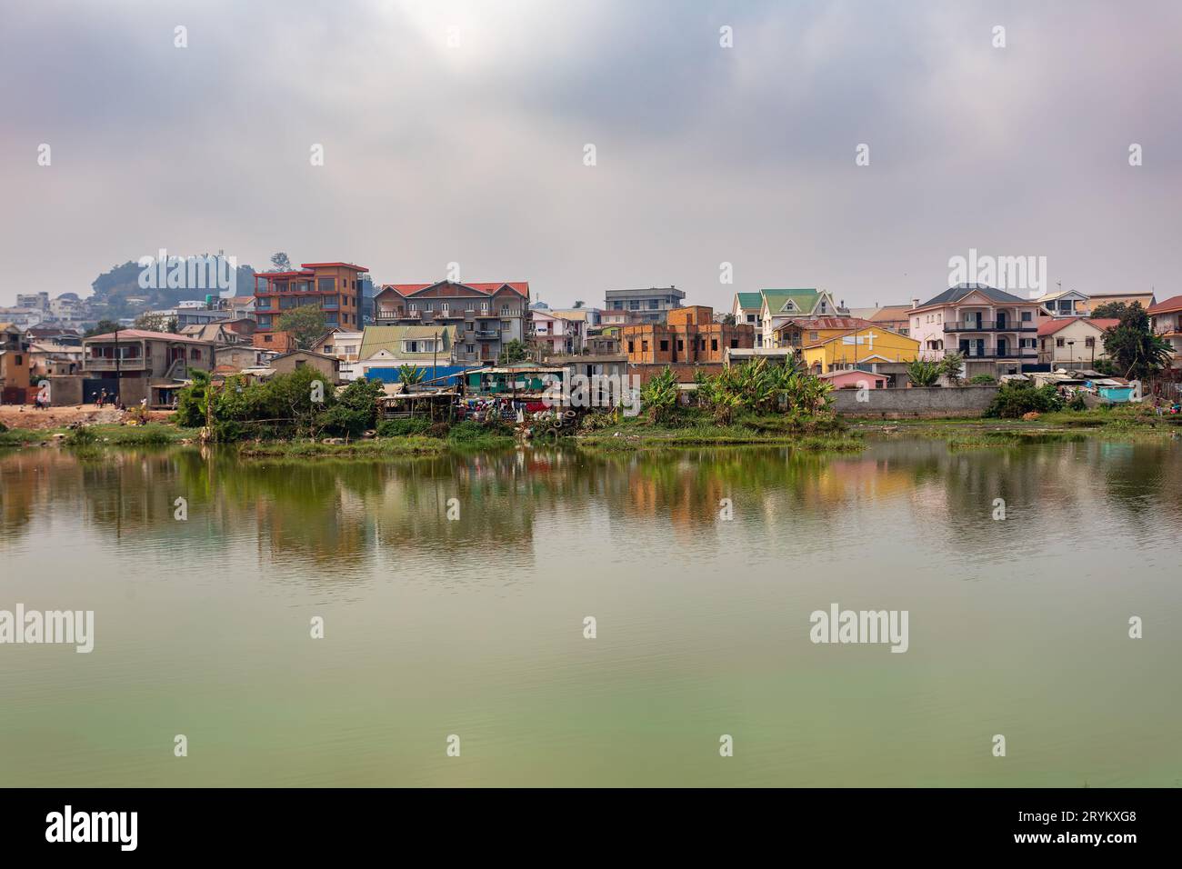 Overcast day in Antananarivo, view of Lake Marais Masai, Madagascar ...