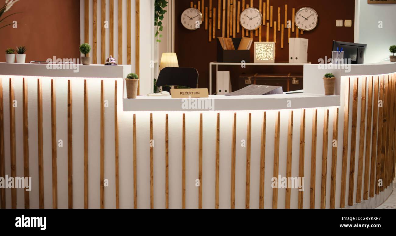 Rack focus shot of stylish travel vacation accommodation lounge ...