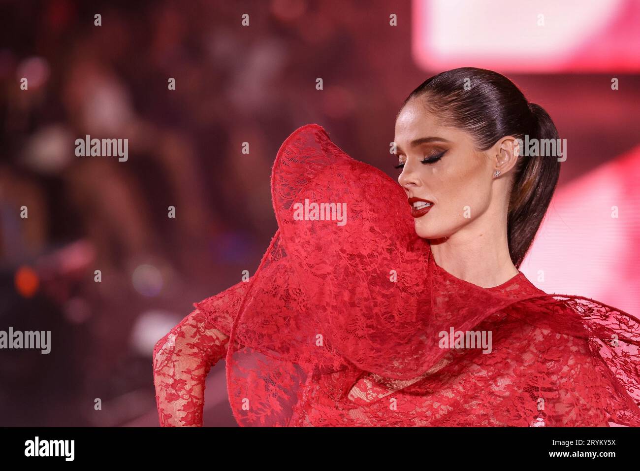 Coco Rocha wears a creation for the L'Oreal Spring/Summer 2024 ...