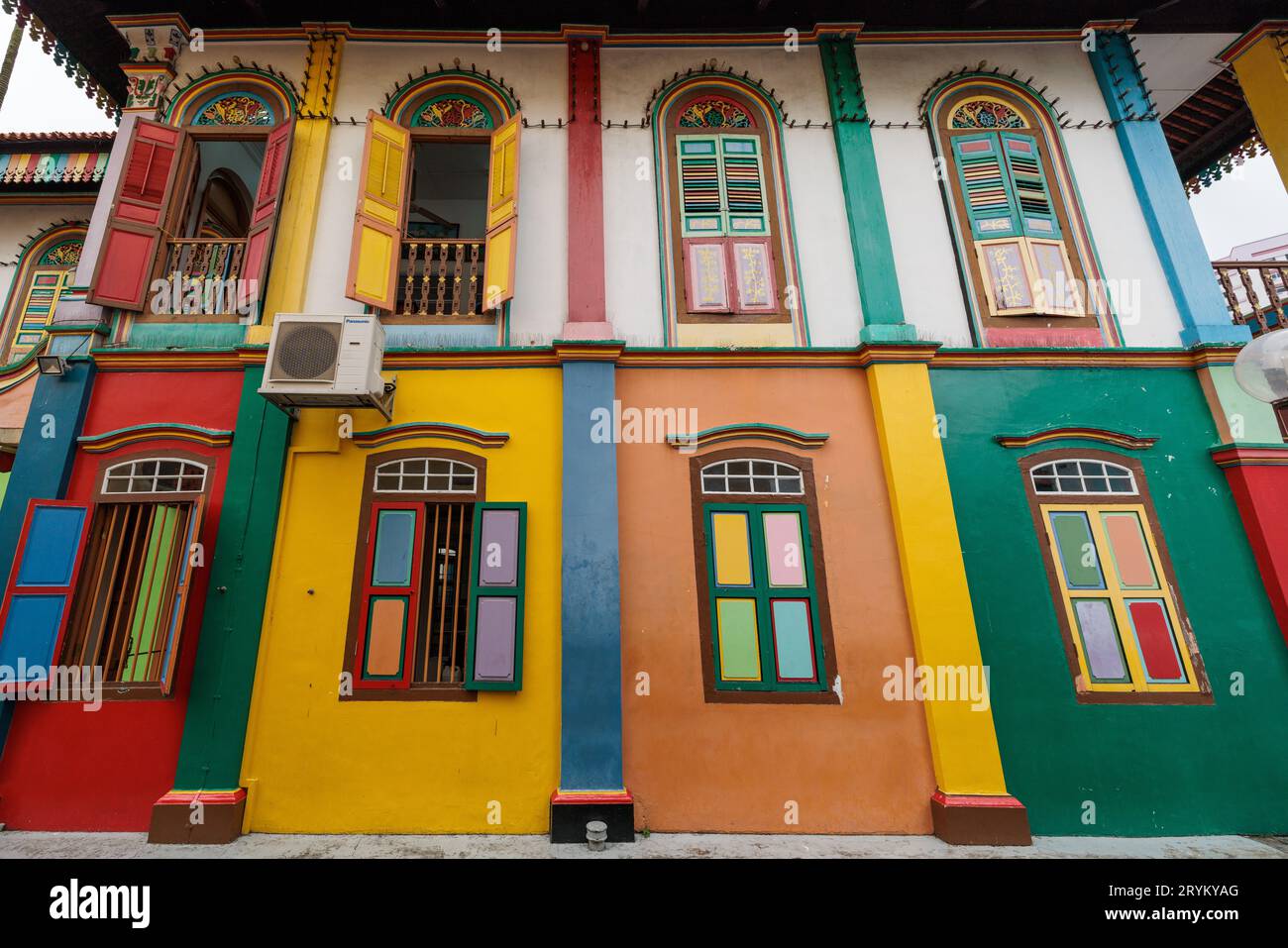 Windows and walls of the most famous colourful house in little India ...