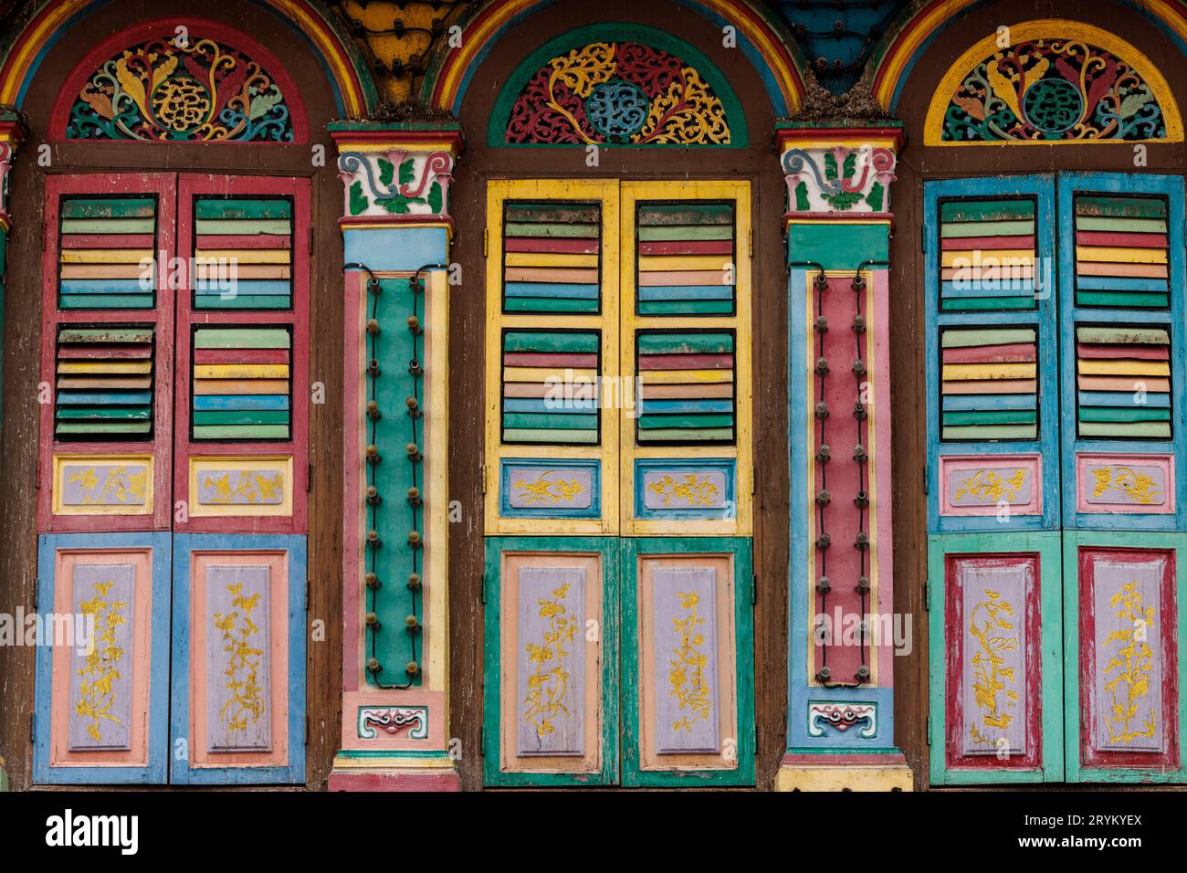 Windows and walls of the most famous colourful house in little India ...