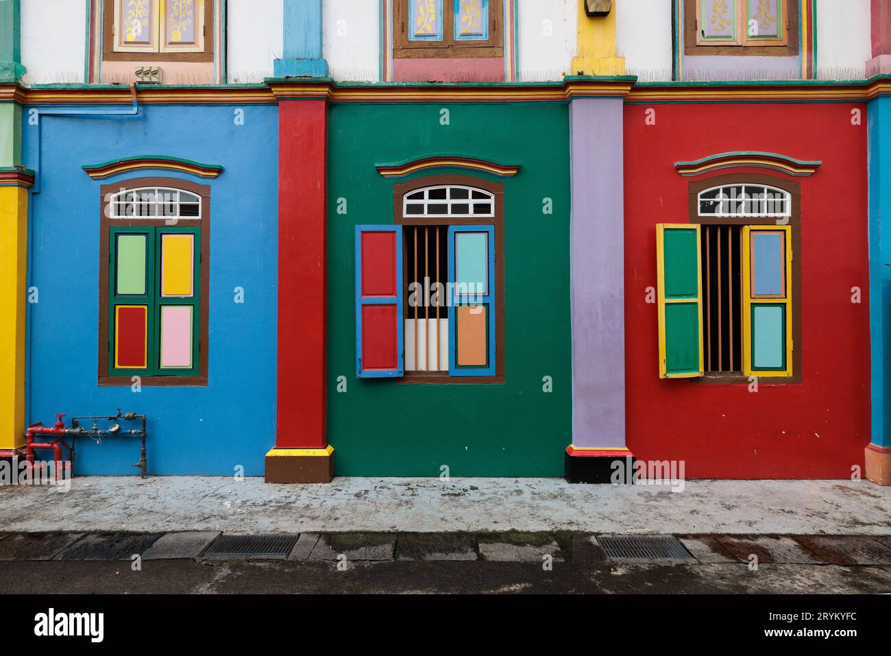 Windows and walls of the most famous colourful house in little India ...
