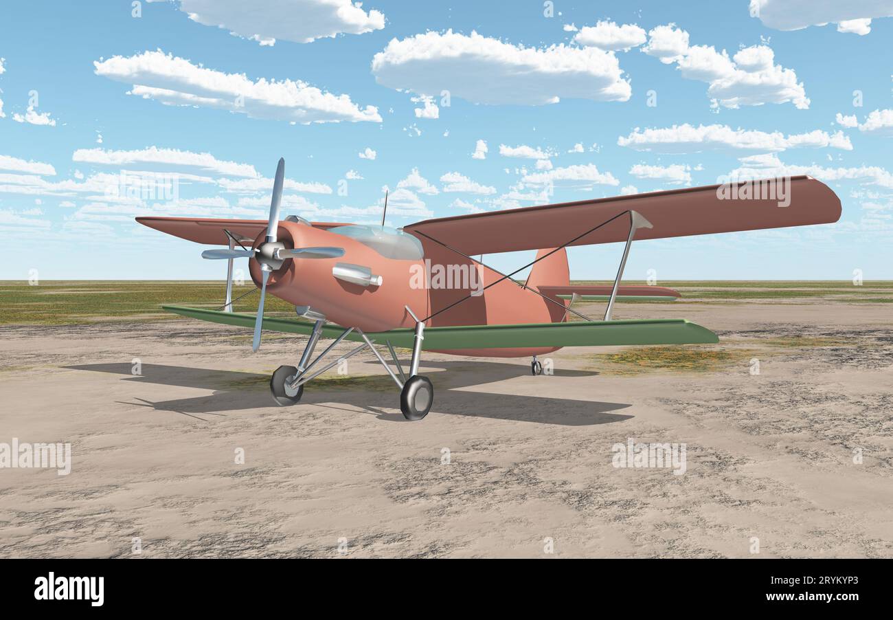 Single engine biplane airplane Stock Photo - Alamy