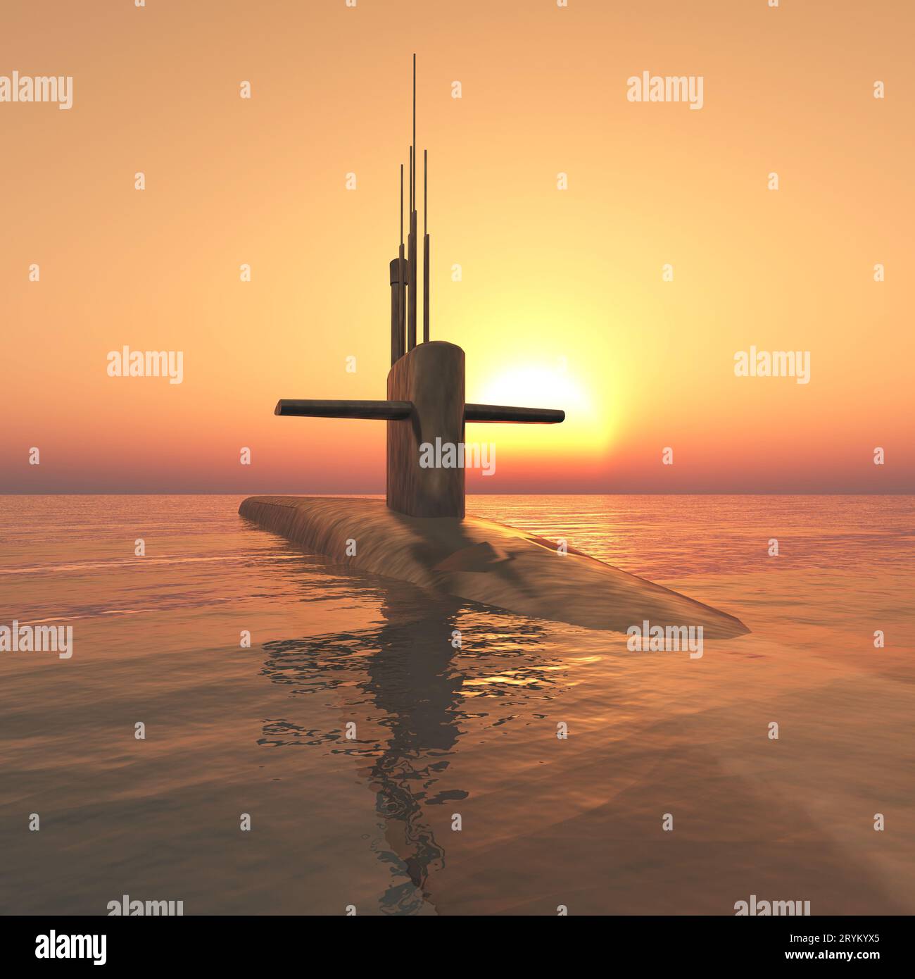 Modern submarine in the open sea at sunset Stock Photo - Alamy
