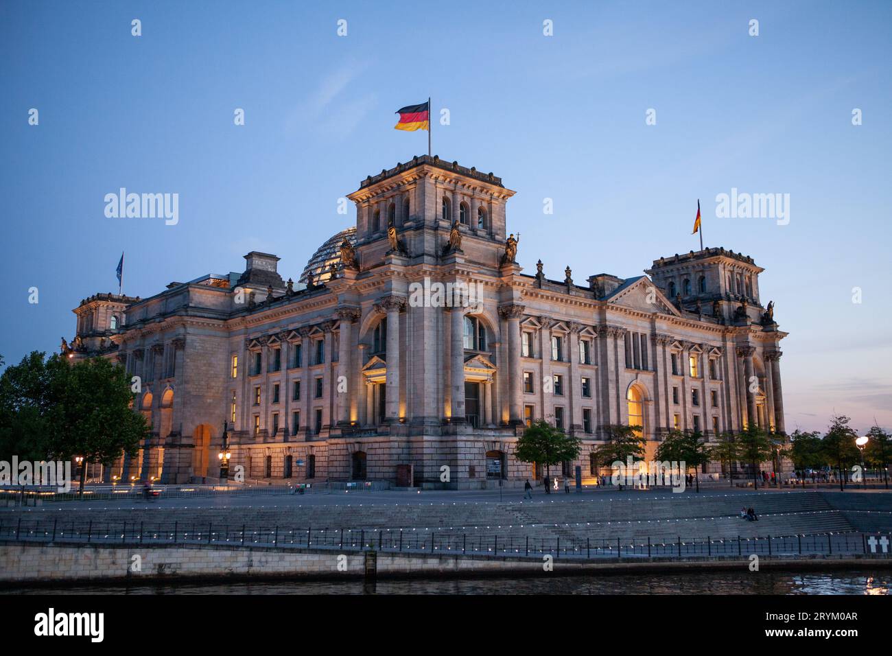 Reichstag Building at dusk, Government District, Berlin, Germany Stock ...