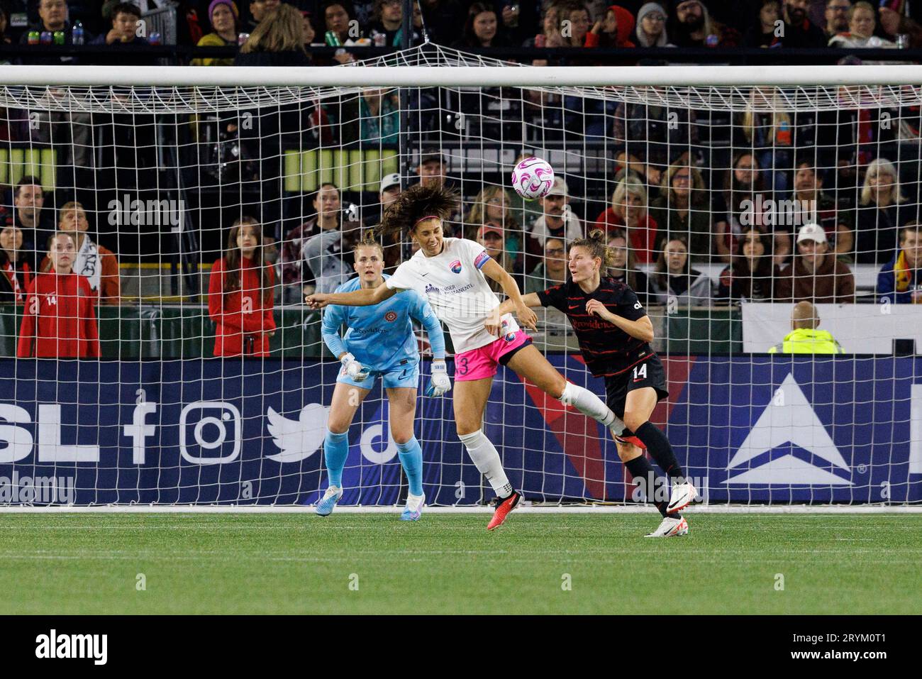 Portland, USA. 30th Sep, 2023. Thorns goaltender Bella Bixby misses the ...