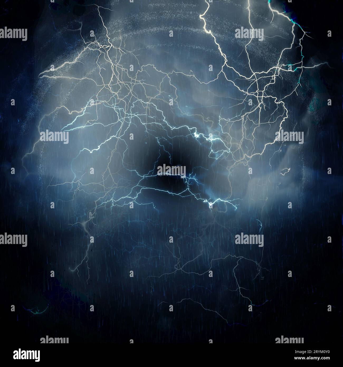 Lightning thunderstorm flash over the night sky. Concept on topic ...