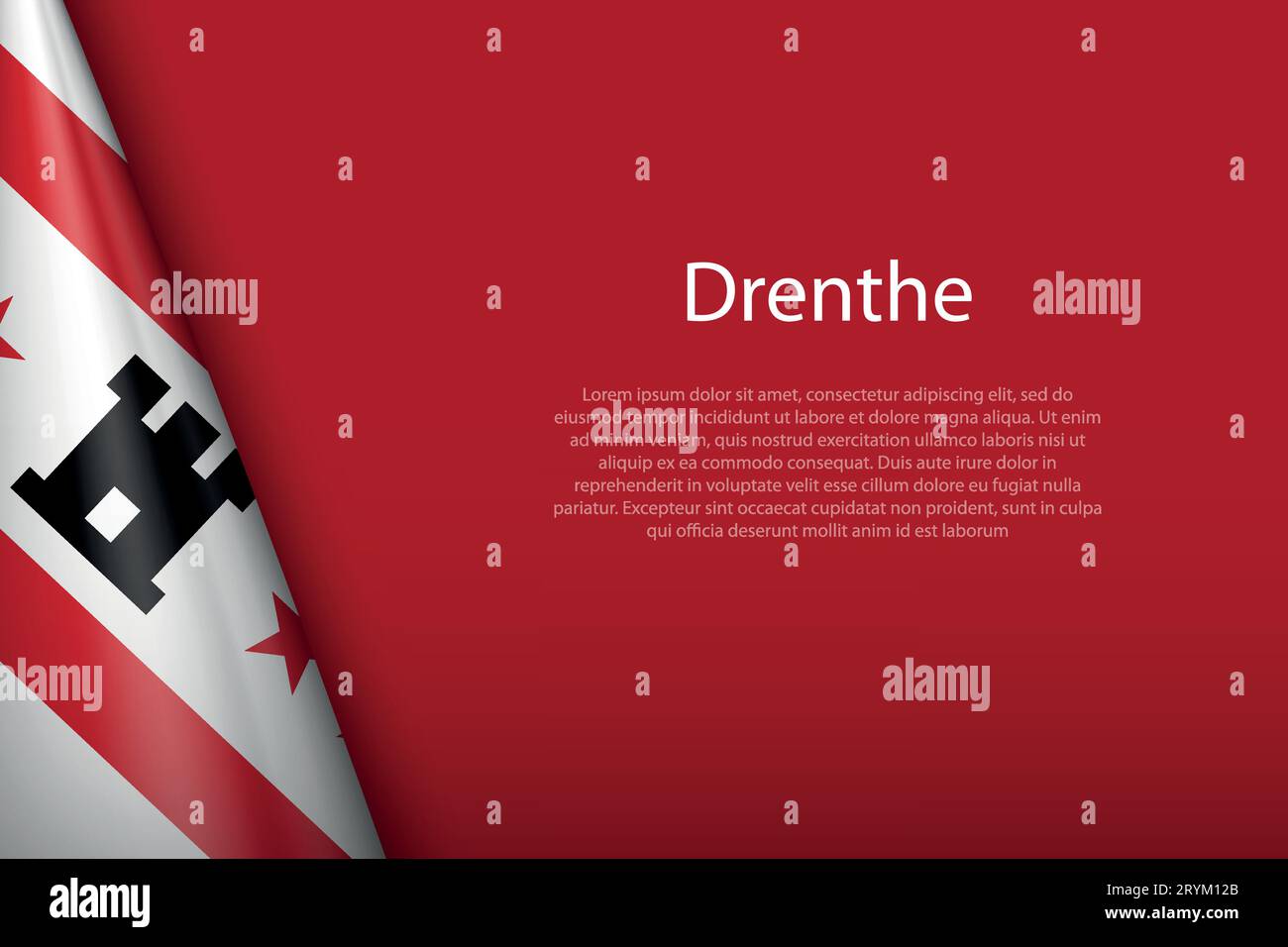 3d flag Drenthe, state of Netherlands, isolated on background with ...