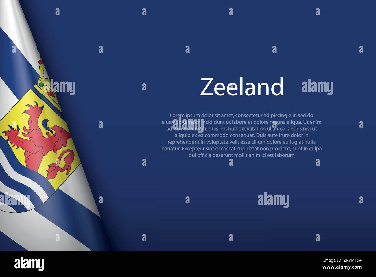 3d flag Zeeland, state of Netherlands, isolated on background with ...