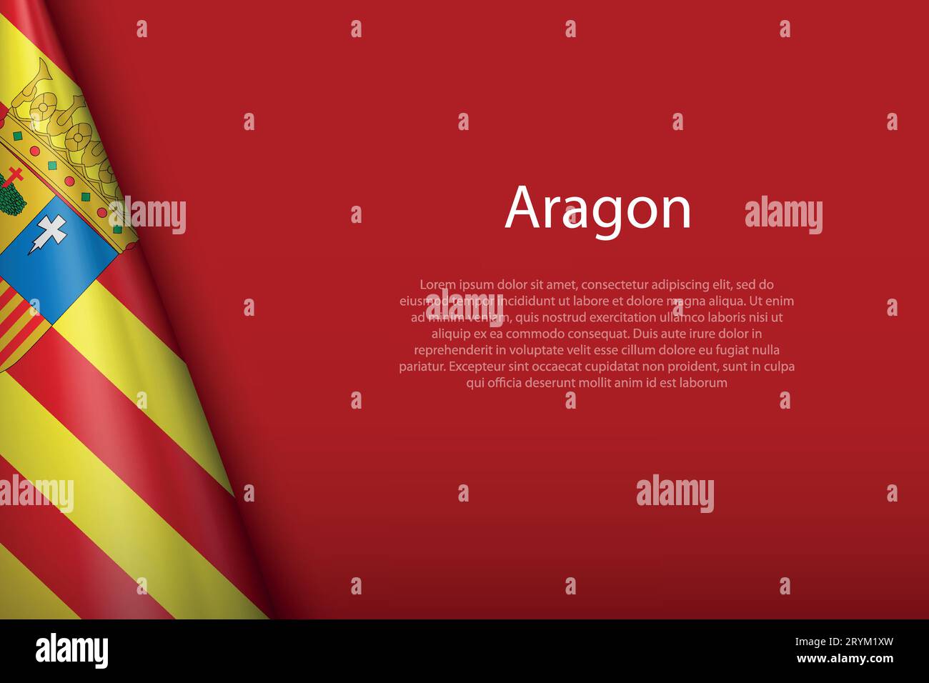 3d flag Aragon, community of Spain, isolated on background with ...