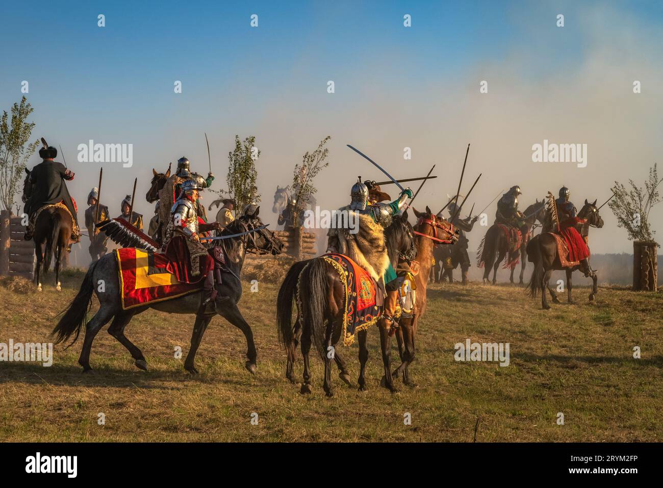 Winged Hussars, Polish heavy cavalry fight on a battlefield. Historical ...