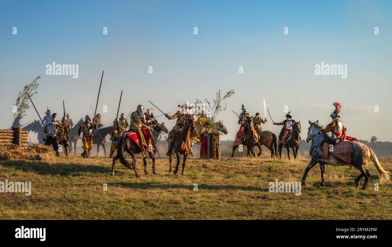Polish heavy cavalry, Hussars sword fighting on a battlefield ...