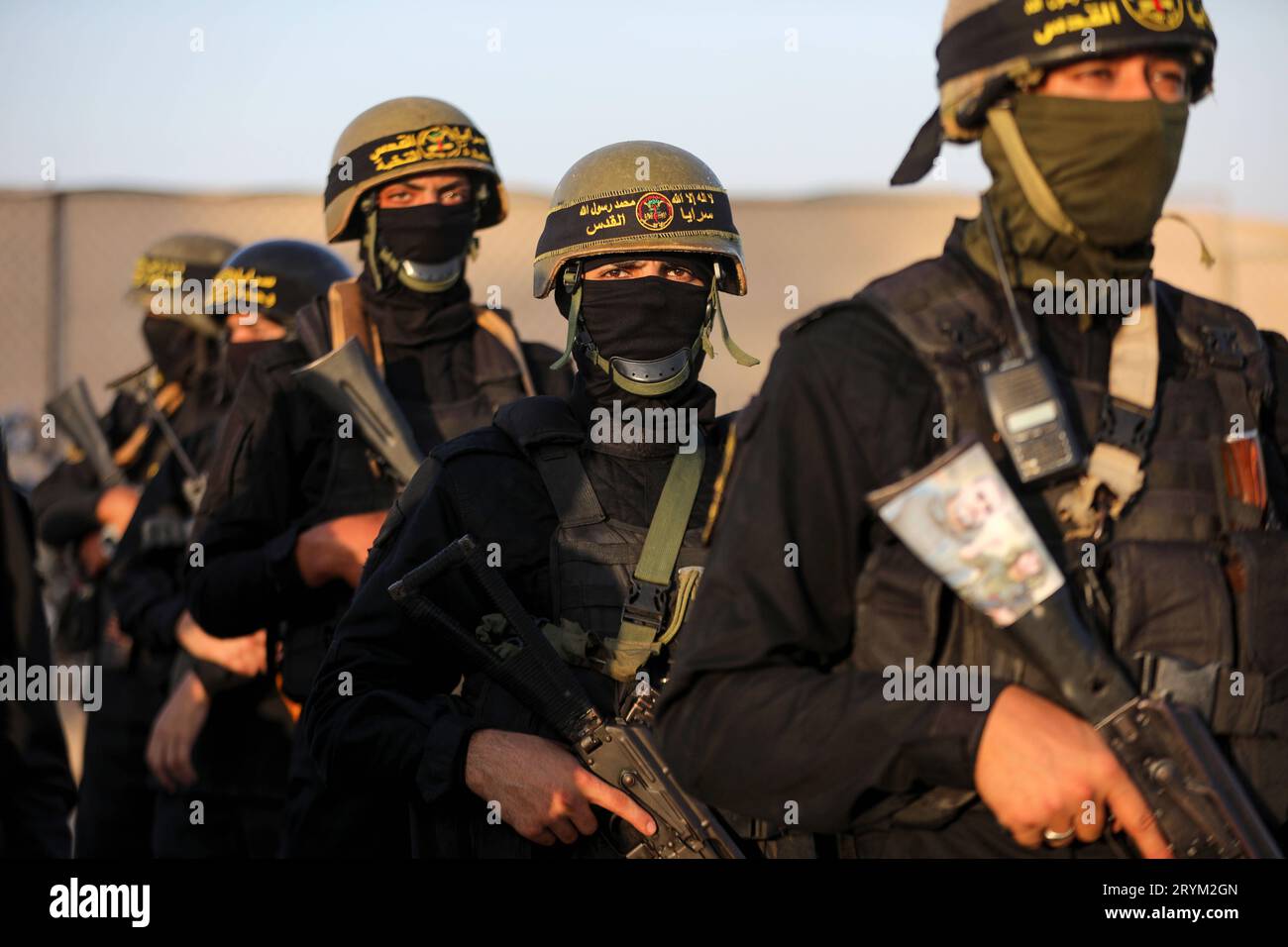 Islamic Jihad military parade in Gaza Masked members of the Al-Quds ...