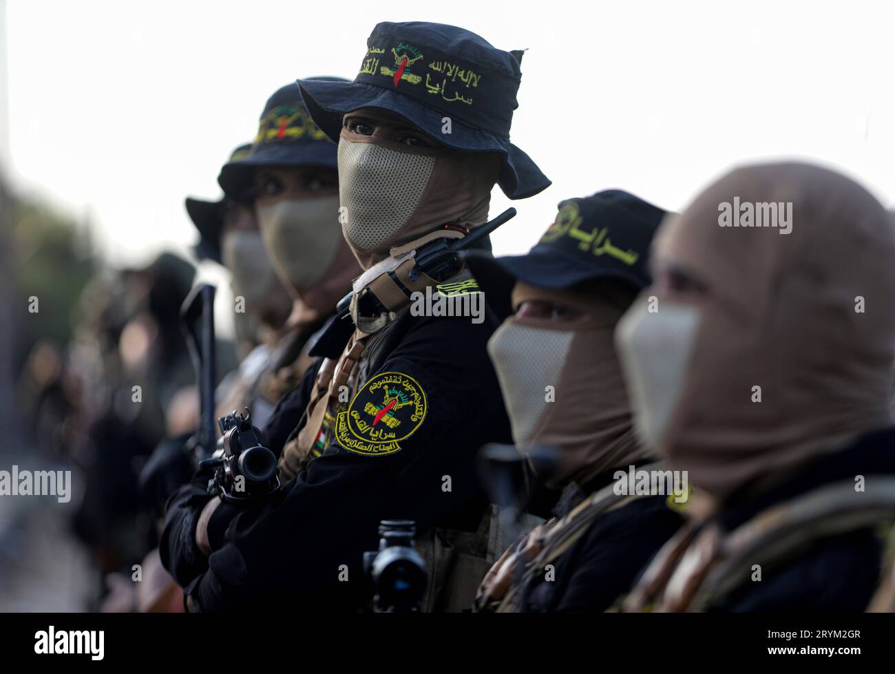 Islamic Jihad military parade in Gaza Masked members of the Al-Quds ...