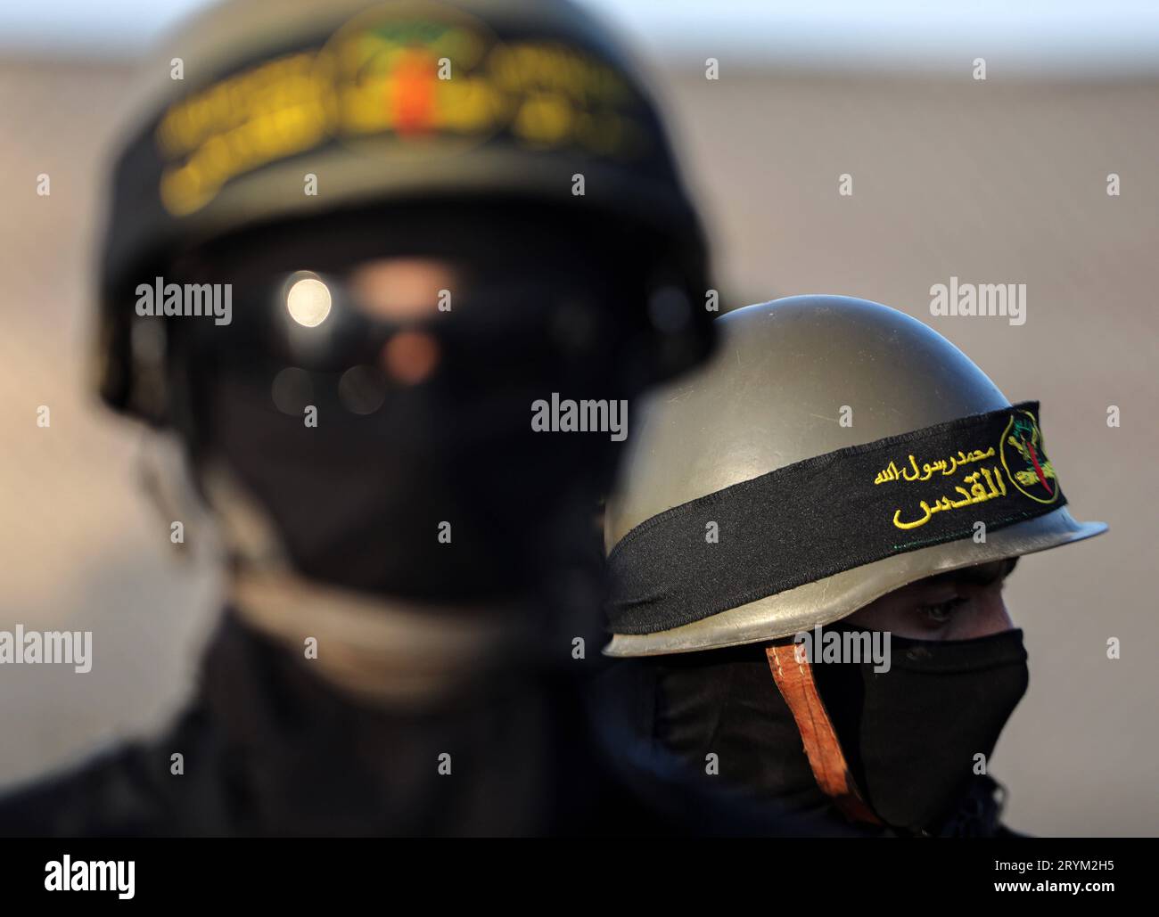 Islamic Jihad military parade in Gaza Masked members of the Al-Quds ...