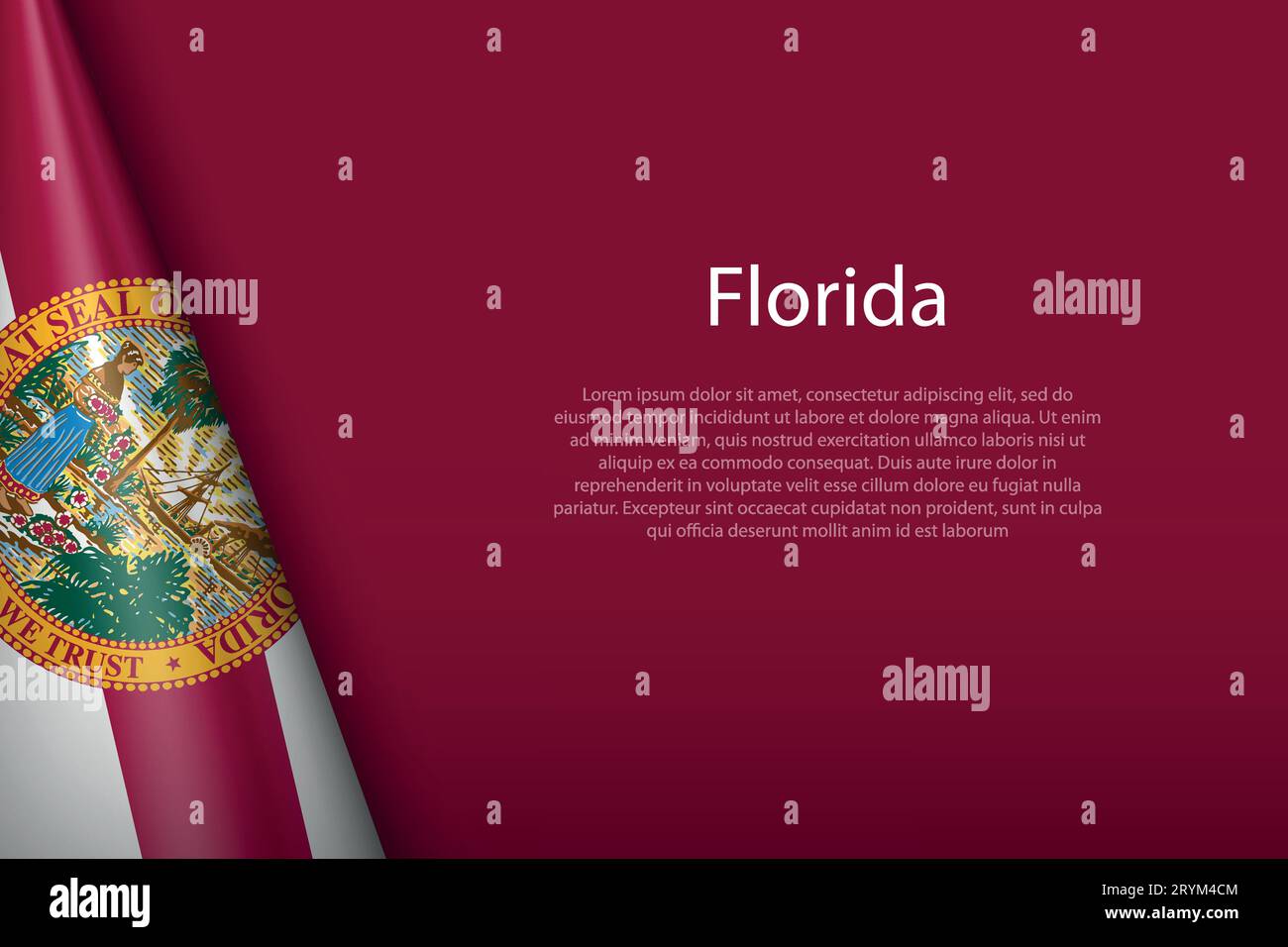 3d flag Florida, state of United States, isolated on background with ...