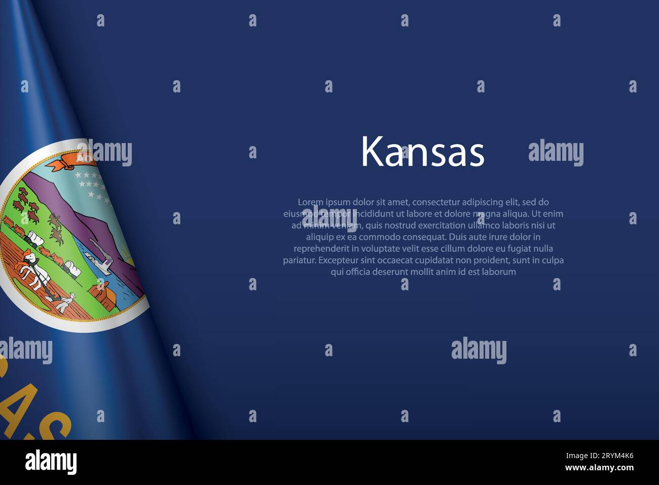 3d flag Kansas, state of United States, isolated on background with ...