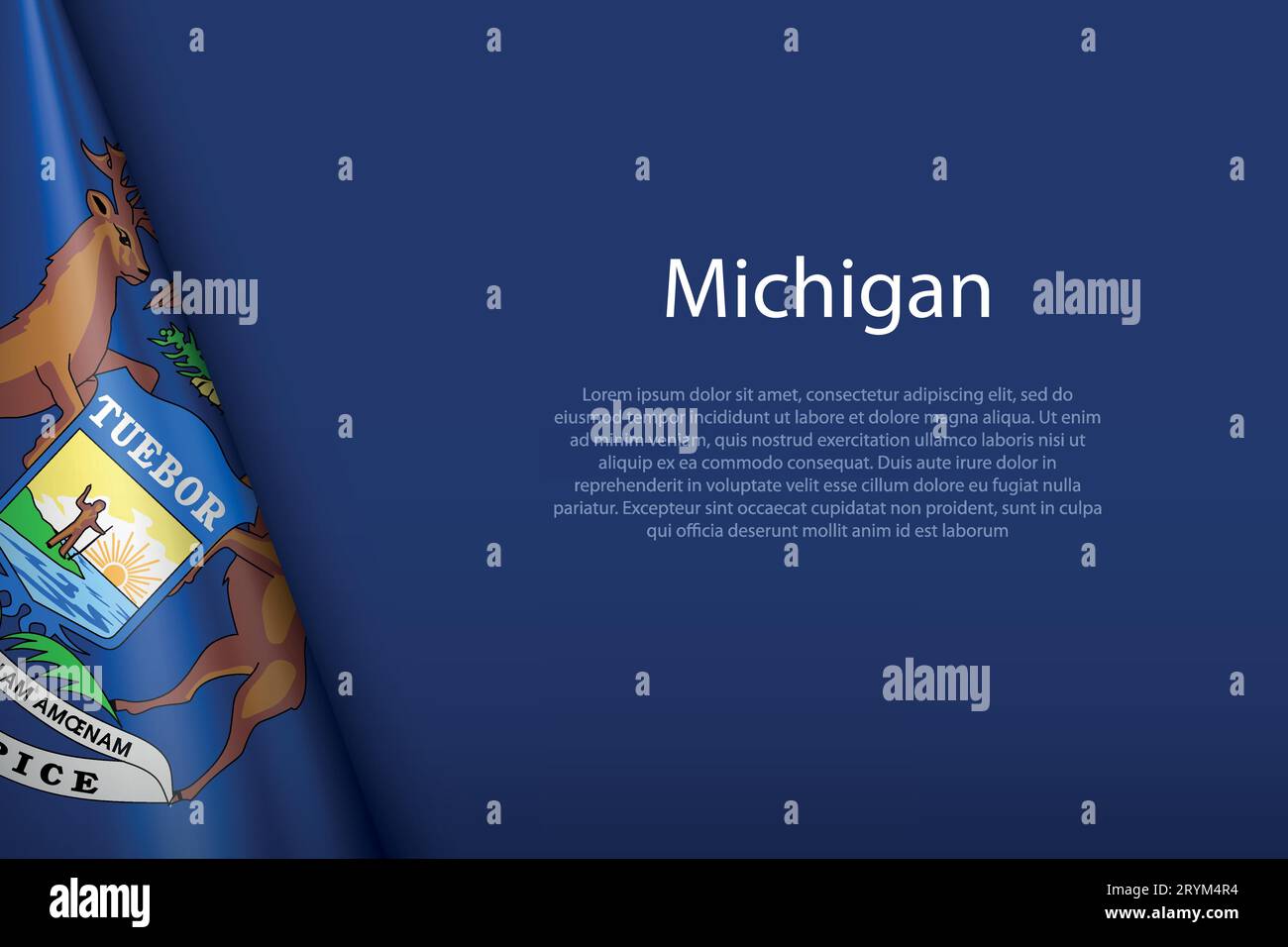 3d flag Michigan, state of United States, isolated on background with ...