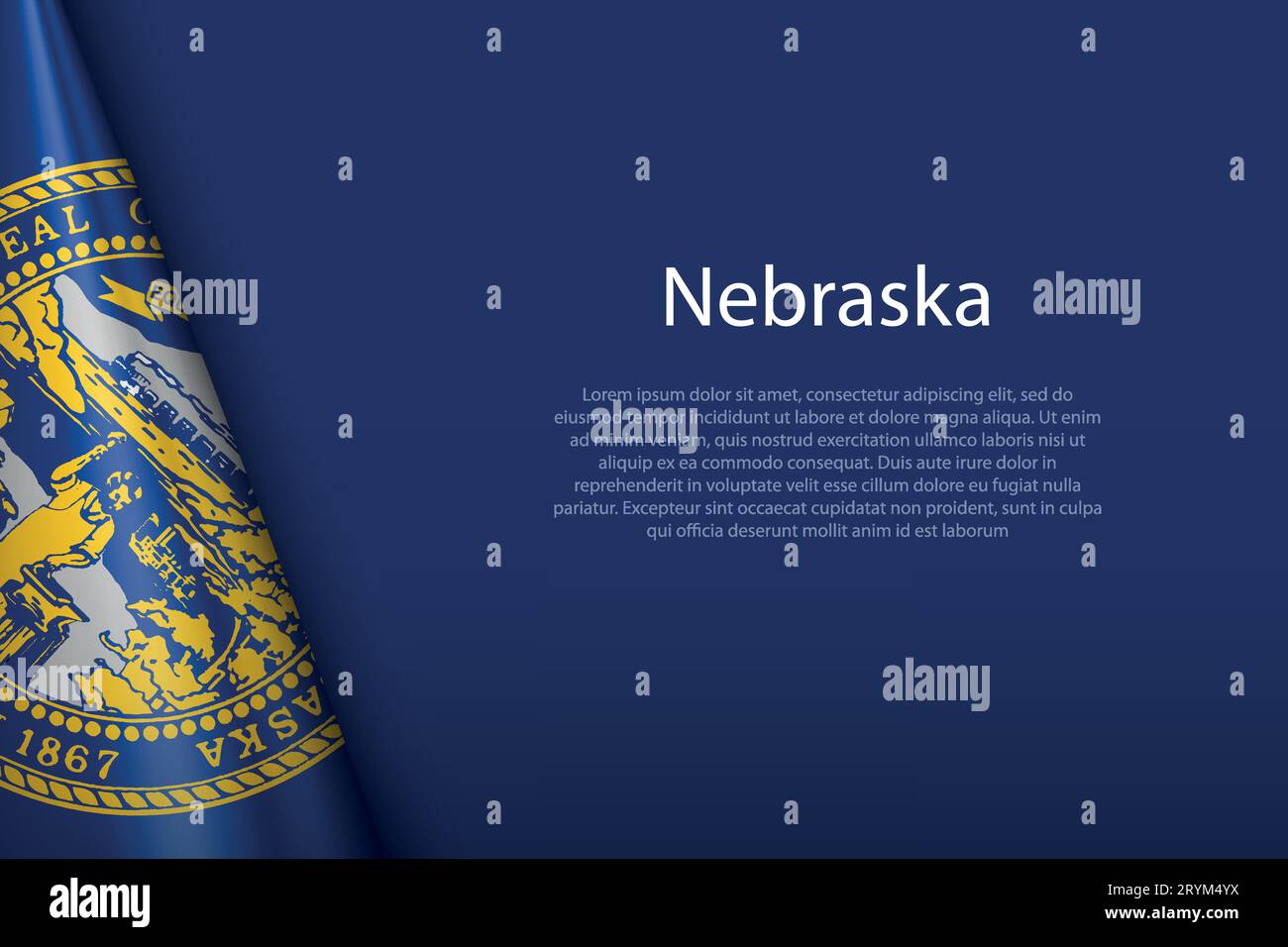 3d flag Nebraska, state of United States, isolated on background with ...