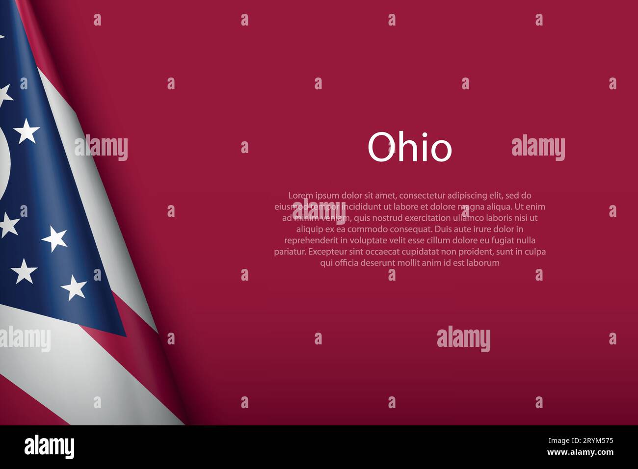 3d flag Ohio, state of United States, isolated on background with ...