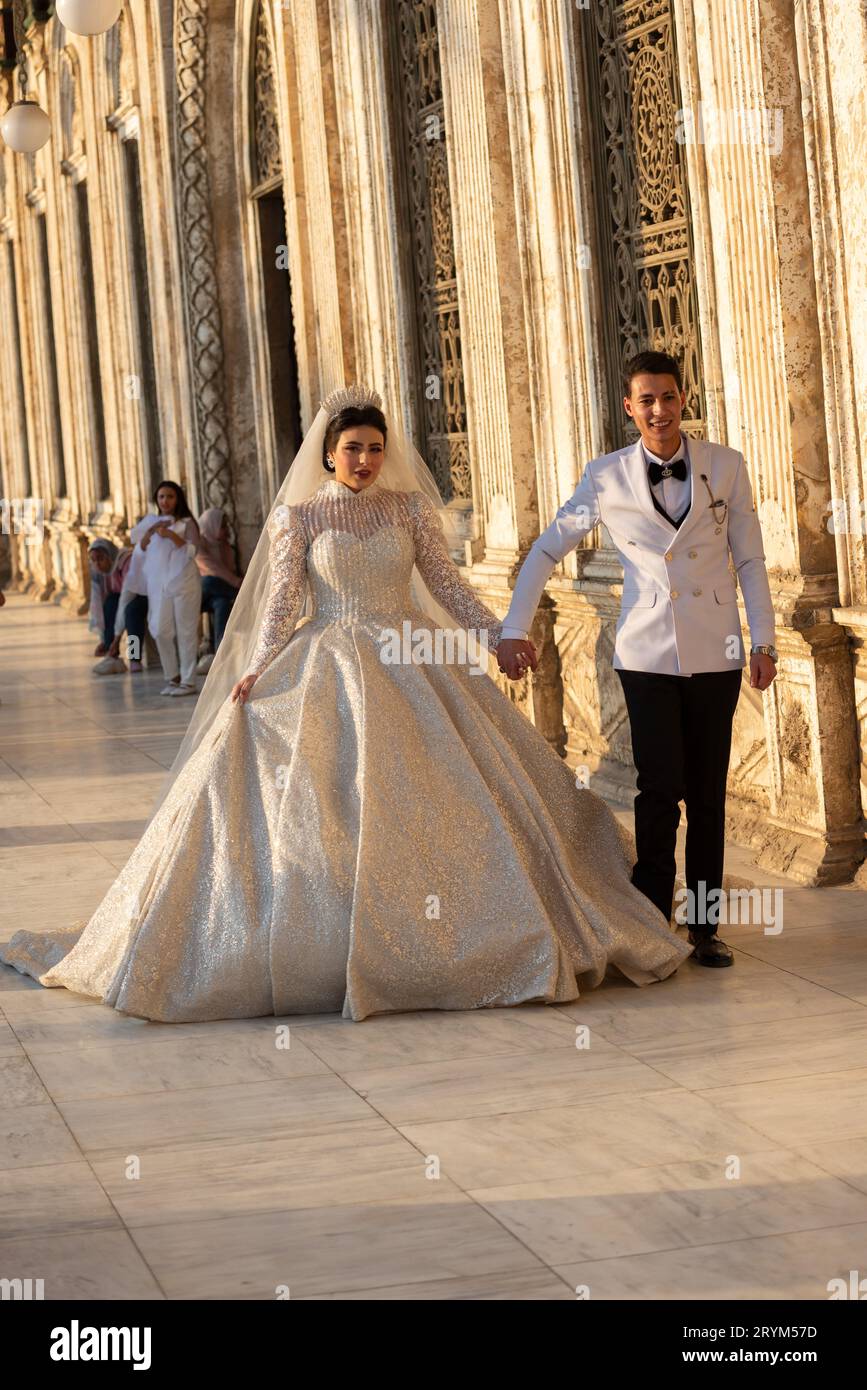 Bride and groom in western style wedding attire, Cairo, Egypt Stock ...