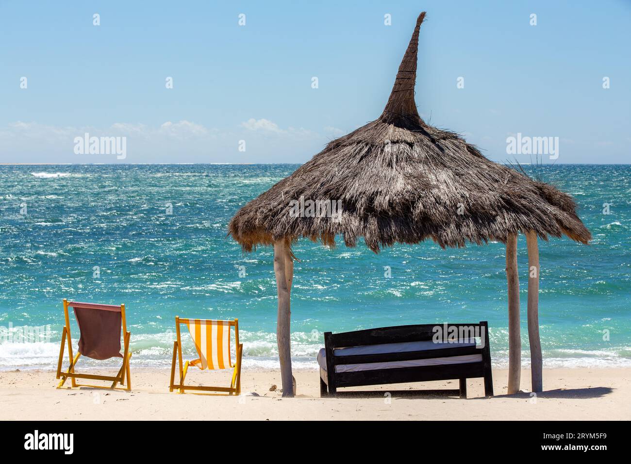 Anakao beach in Madagascar, with a clear blue sky, a comfortable sun ...