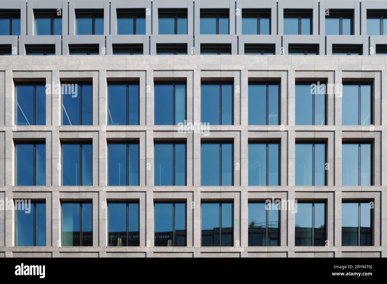 Outdoor exterior front view of modern facade with typical rectangular ...