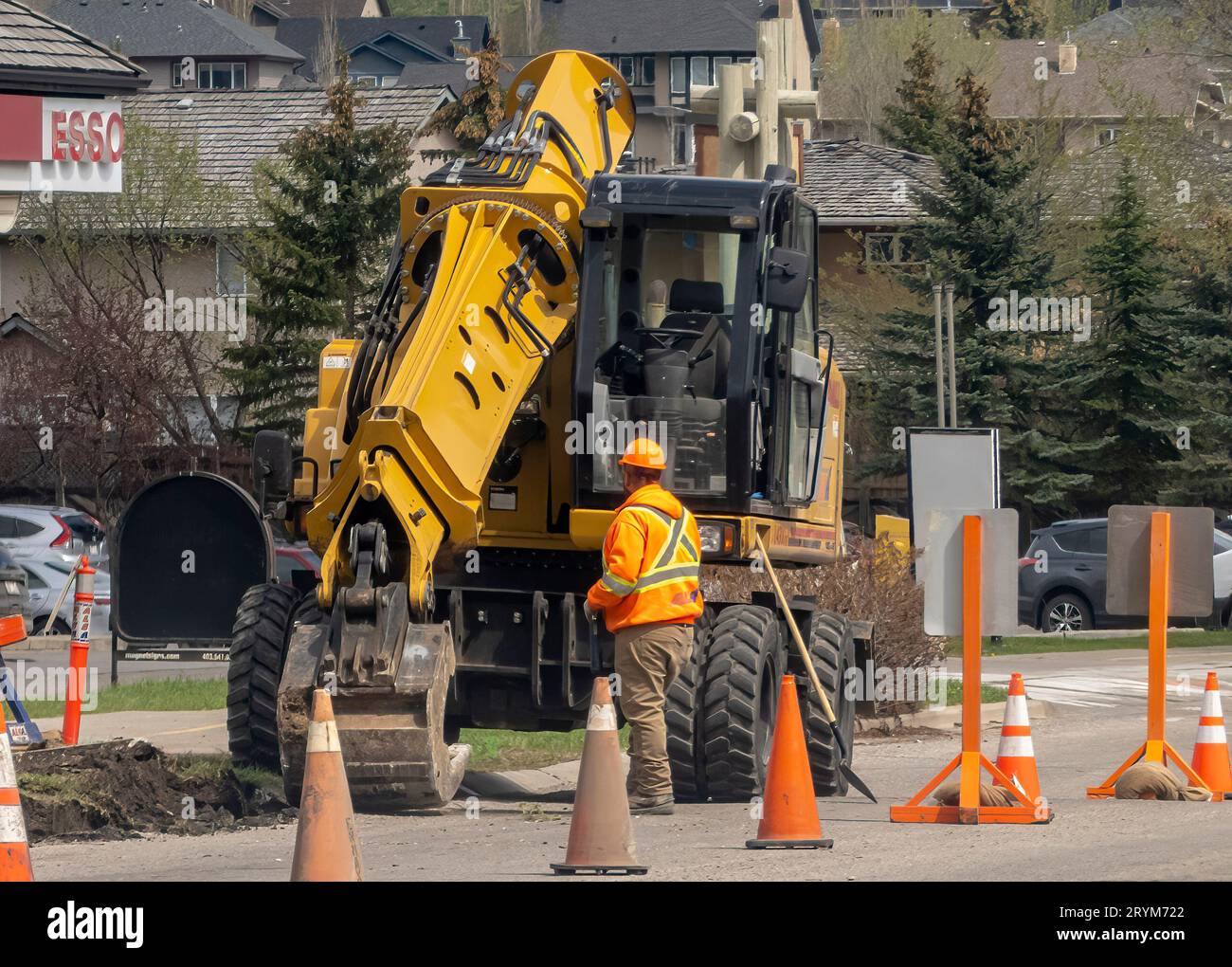 Calgary, Alberta, Canada. May 9, 2023. A Construction worker with a ...
