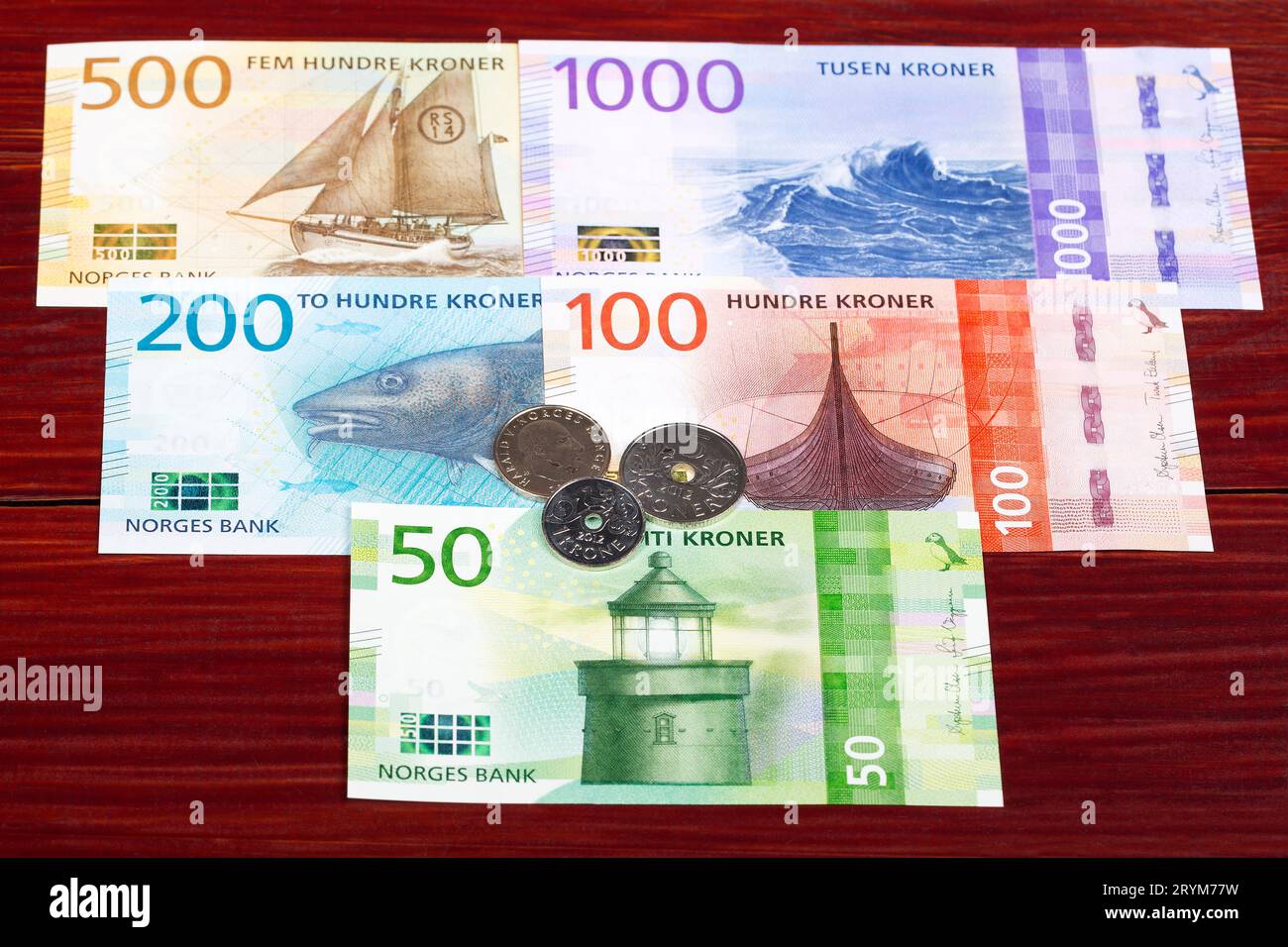 Norwegian Kroner Coins And Banknotes Stock Photo Alamy