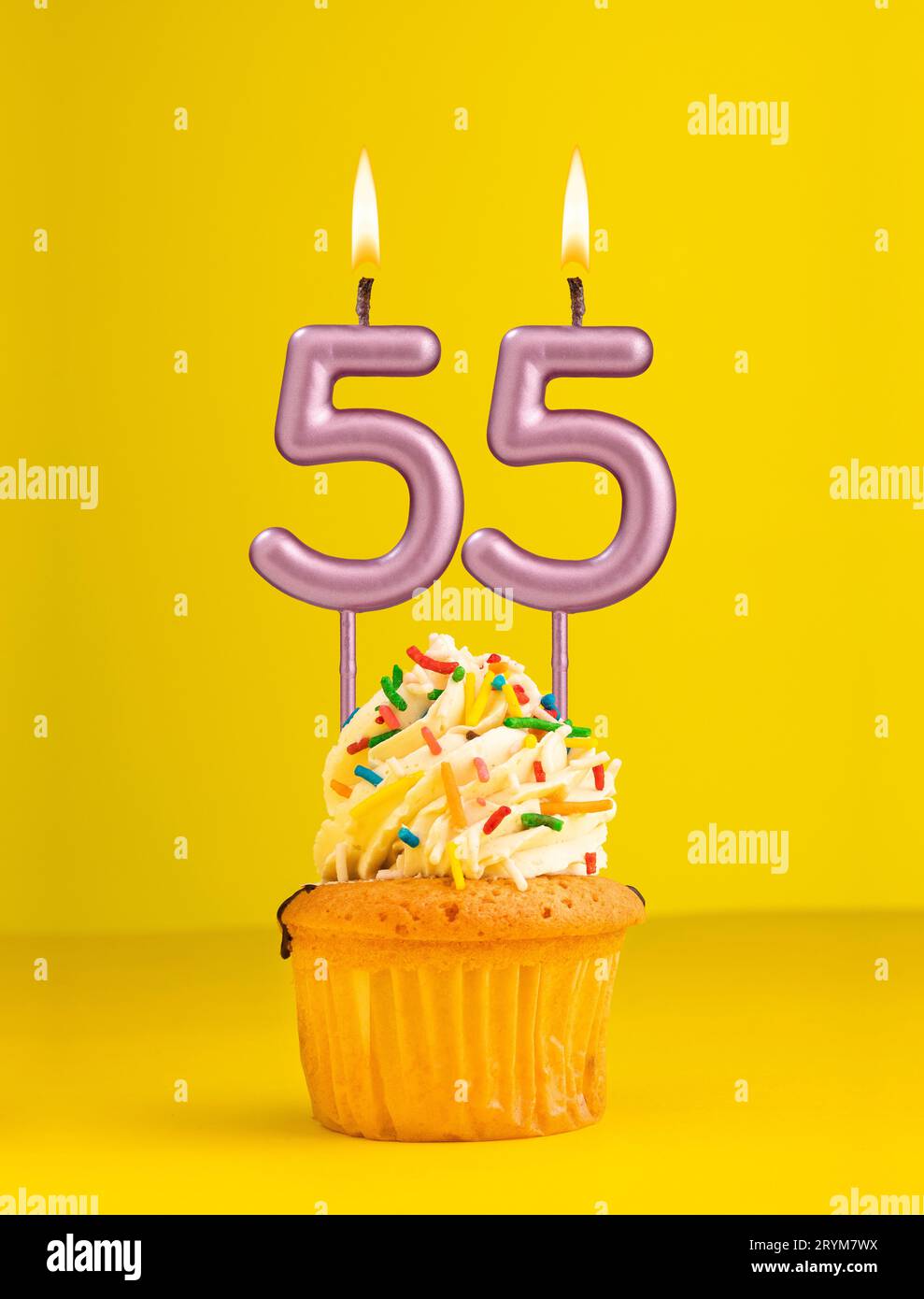 Birthday candle number 55 - Invitation card with yellow background ...