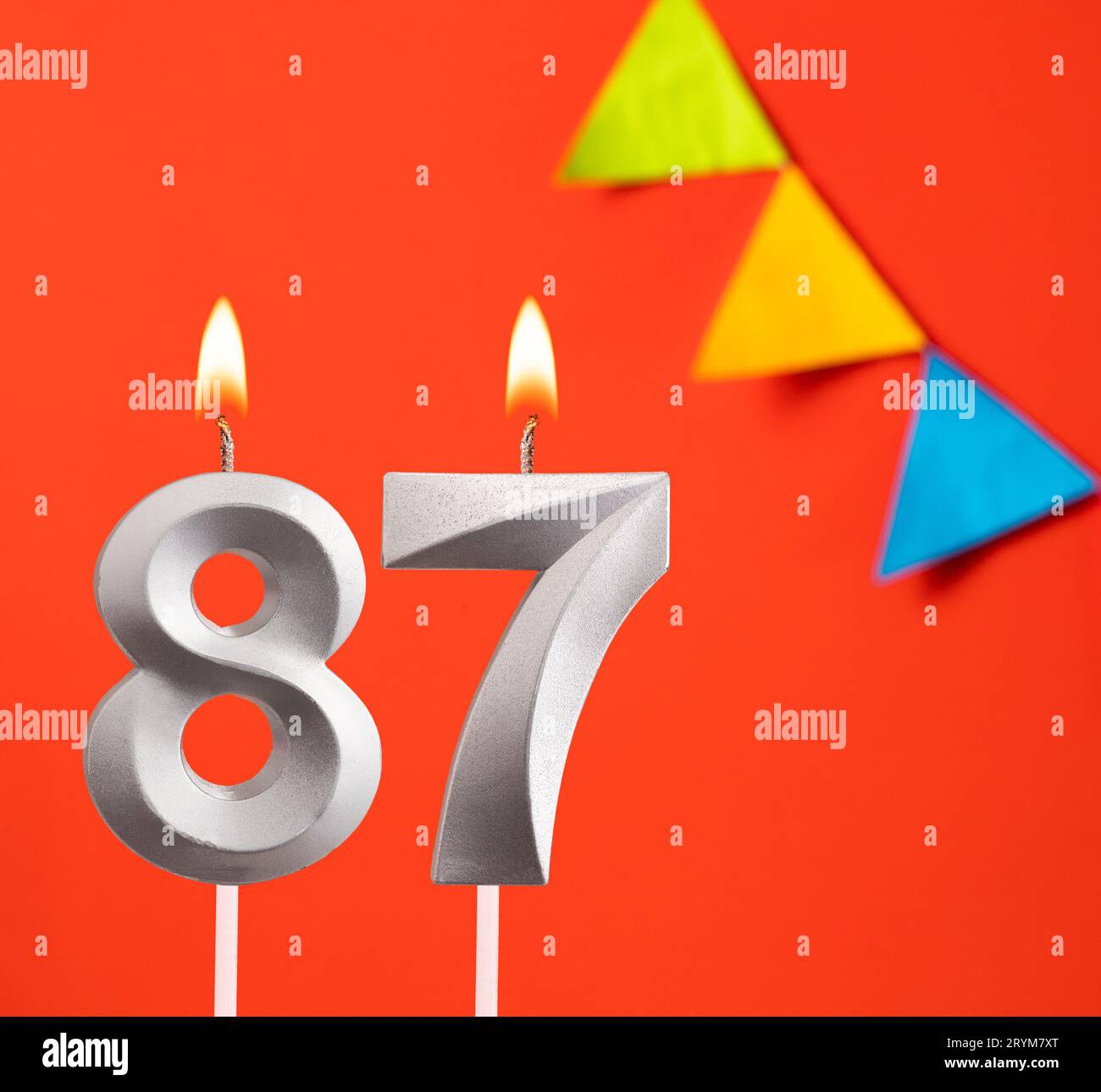 Birthday candle number 87 - Invitation card in orange background Stock ...