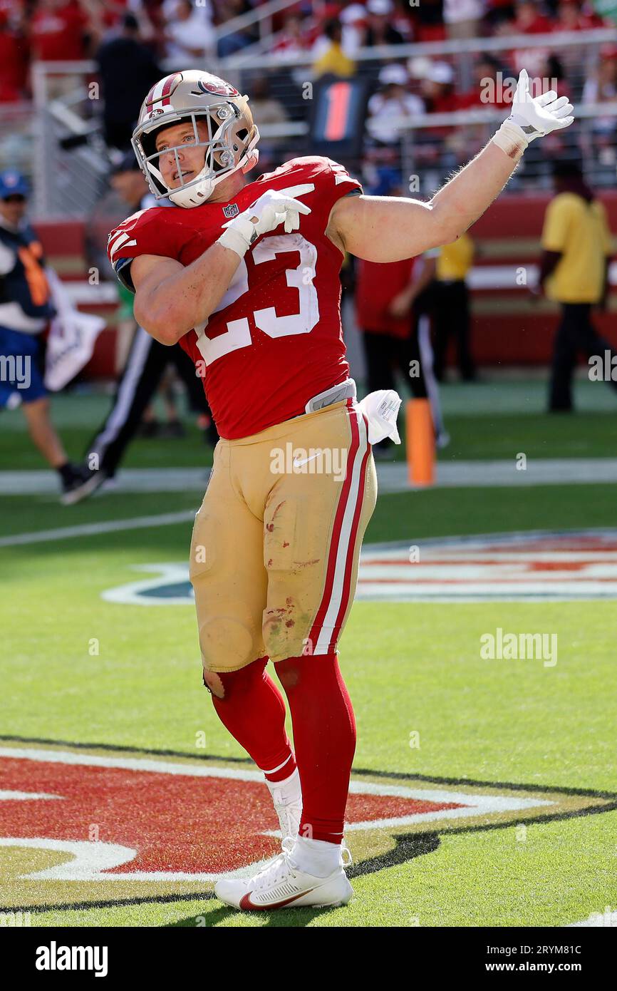 San Francisco 49ers running back Christian McCaffrey (23) celebrates ...