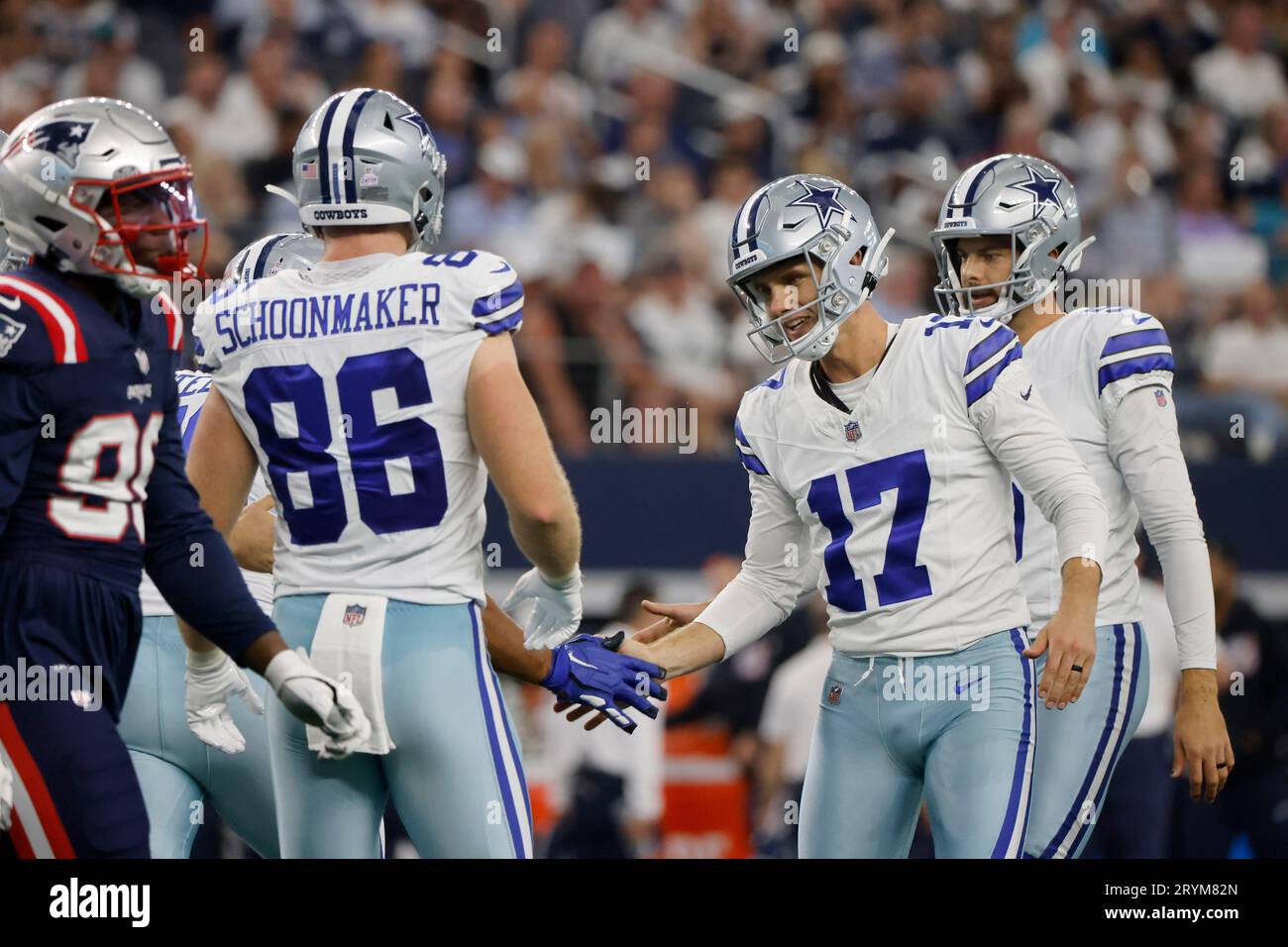 Dallas Cowboys' Luke Schoonmaker (86), Brandon Aubrey (17) and others ...