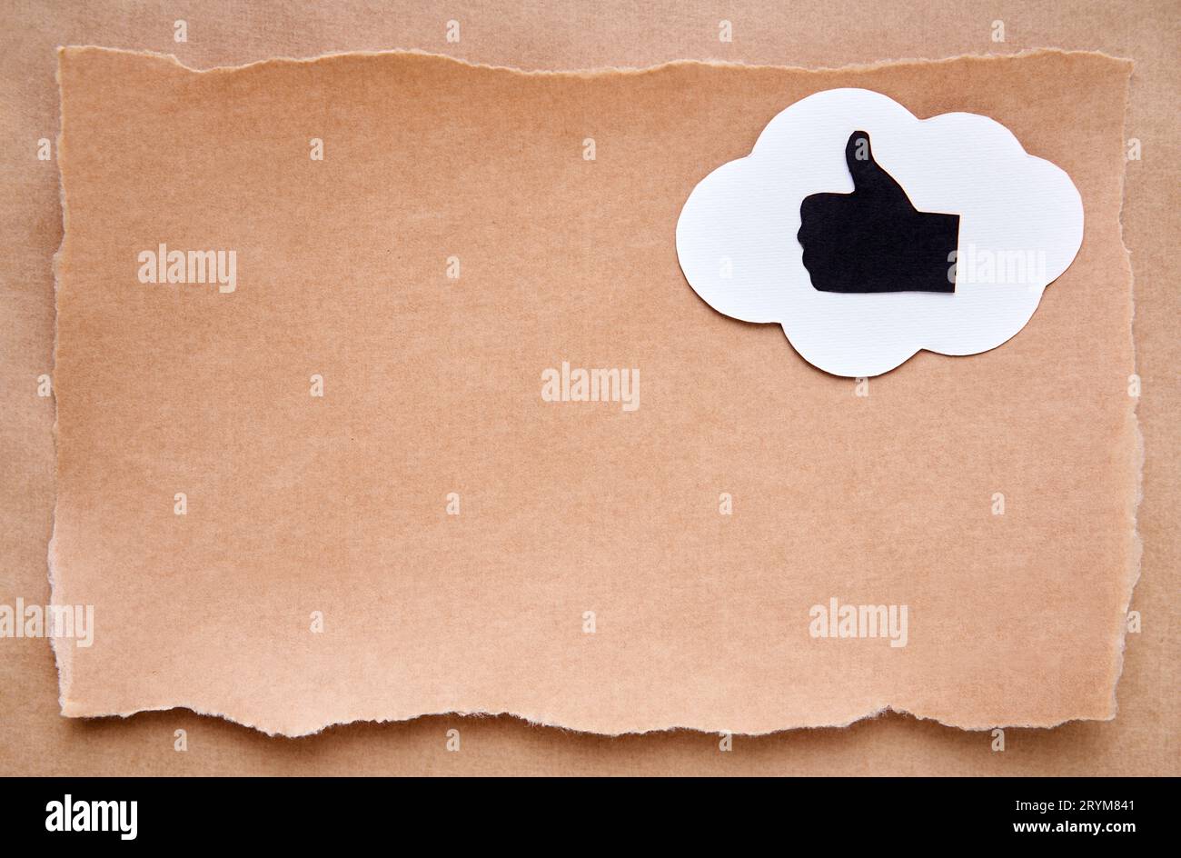 Paper with ripped edges and hand thumb up icon flat, paper art style ...