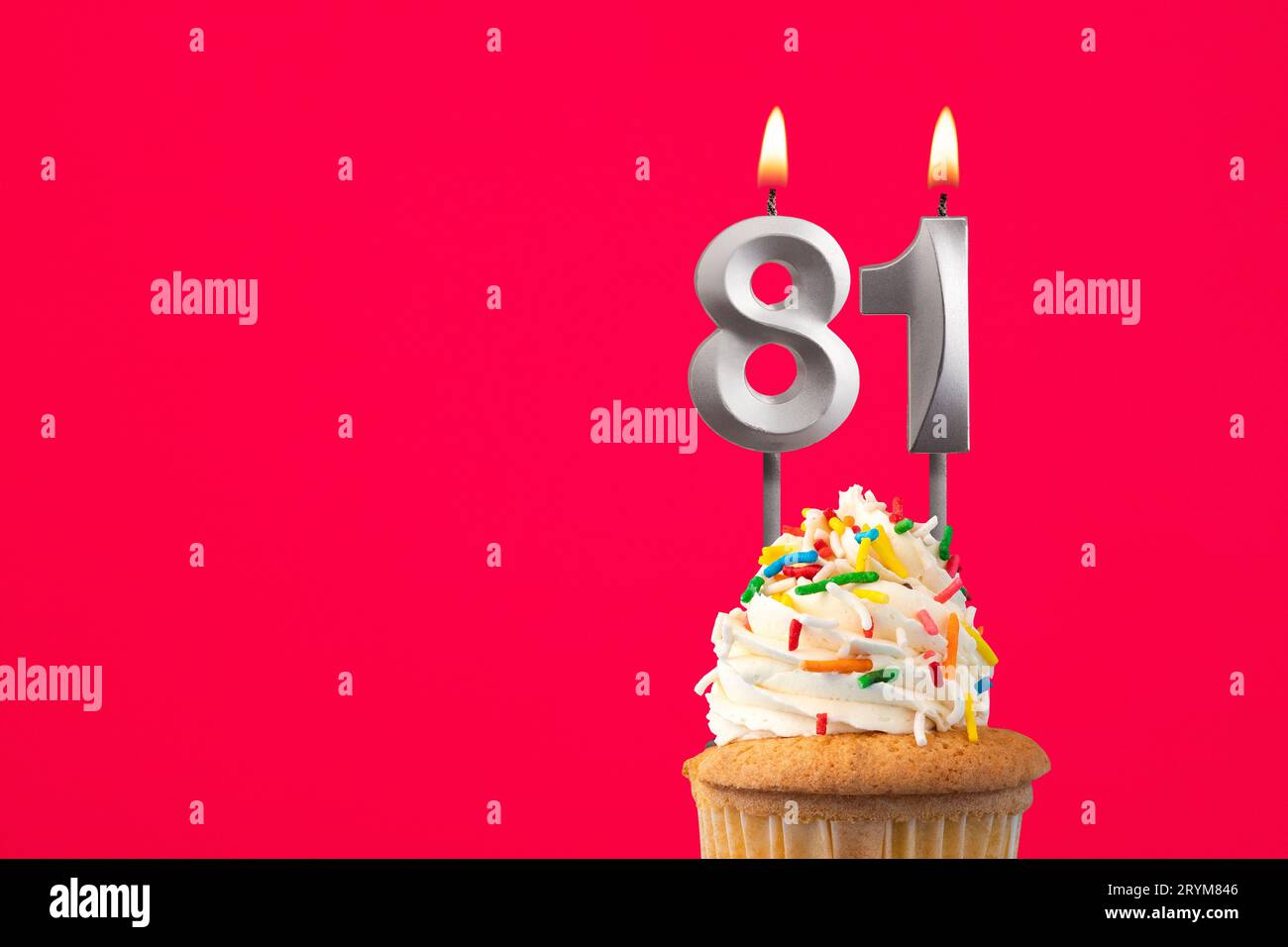 Horizontal birthday card with cake - Burning candle number 81 Stock ...