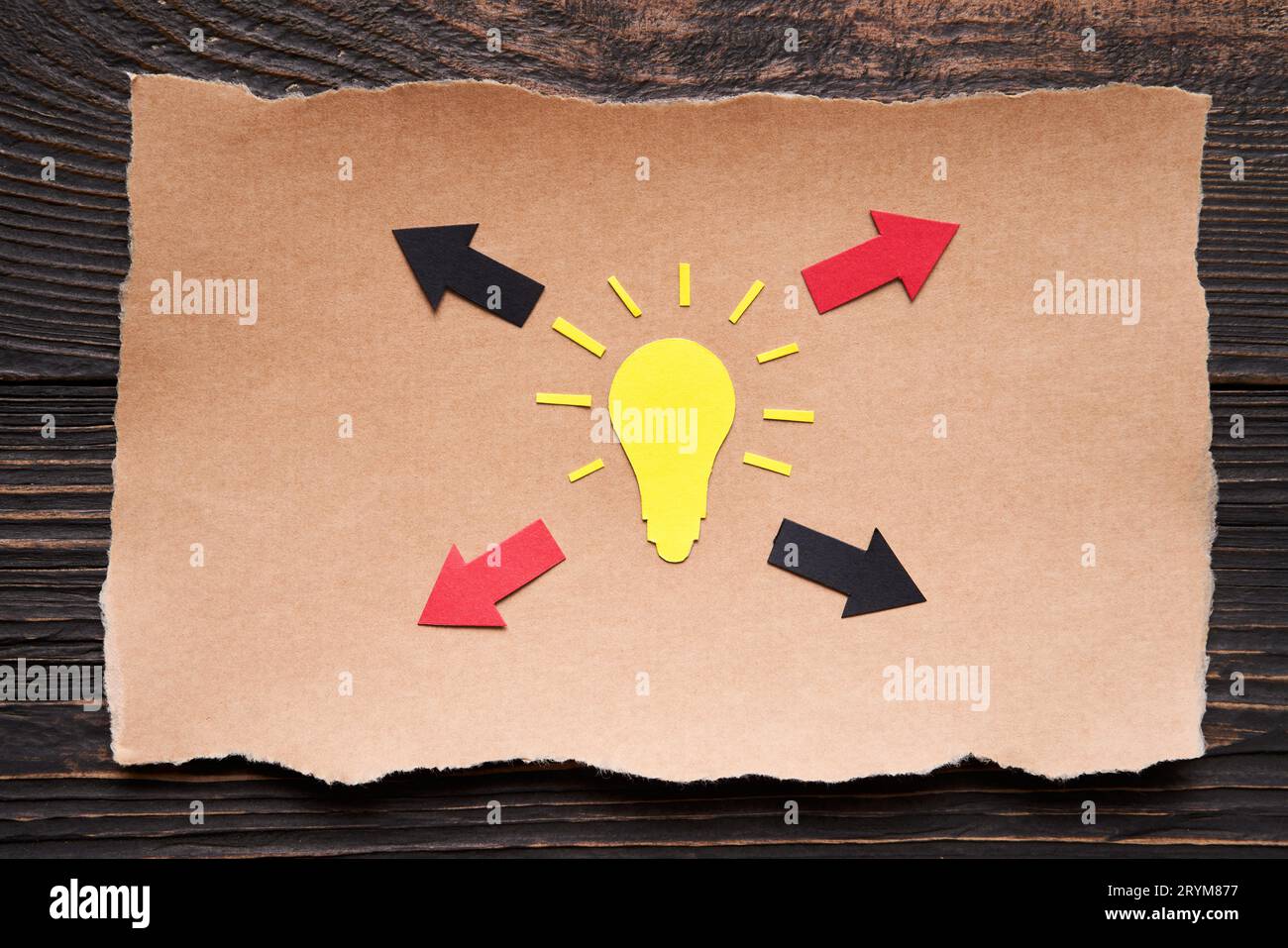 Creative idea and inspiration concept with paper light bulb and arrows ...