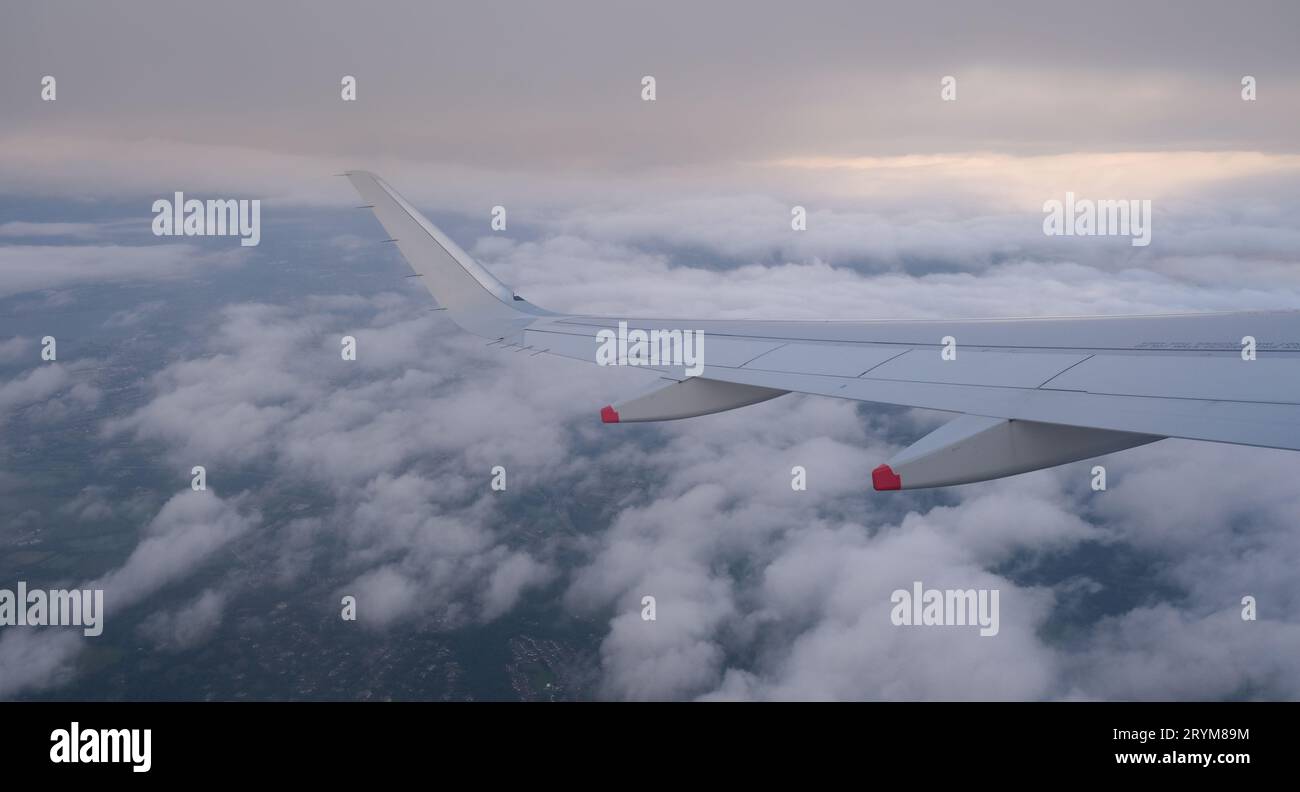 Plane in flight above London city united Kingdom. Aerial top view from ...