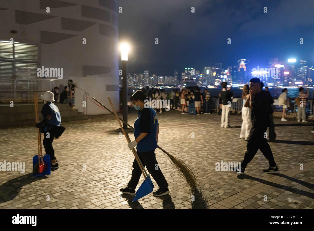 Hong Kong, China. 01st Oct, 2022. Workers seen cleaning the street ...