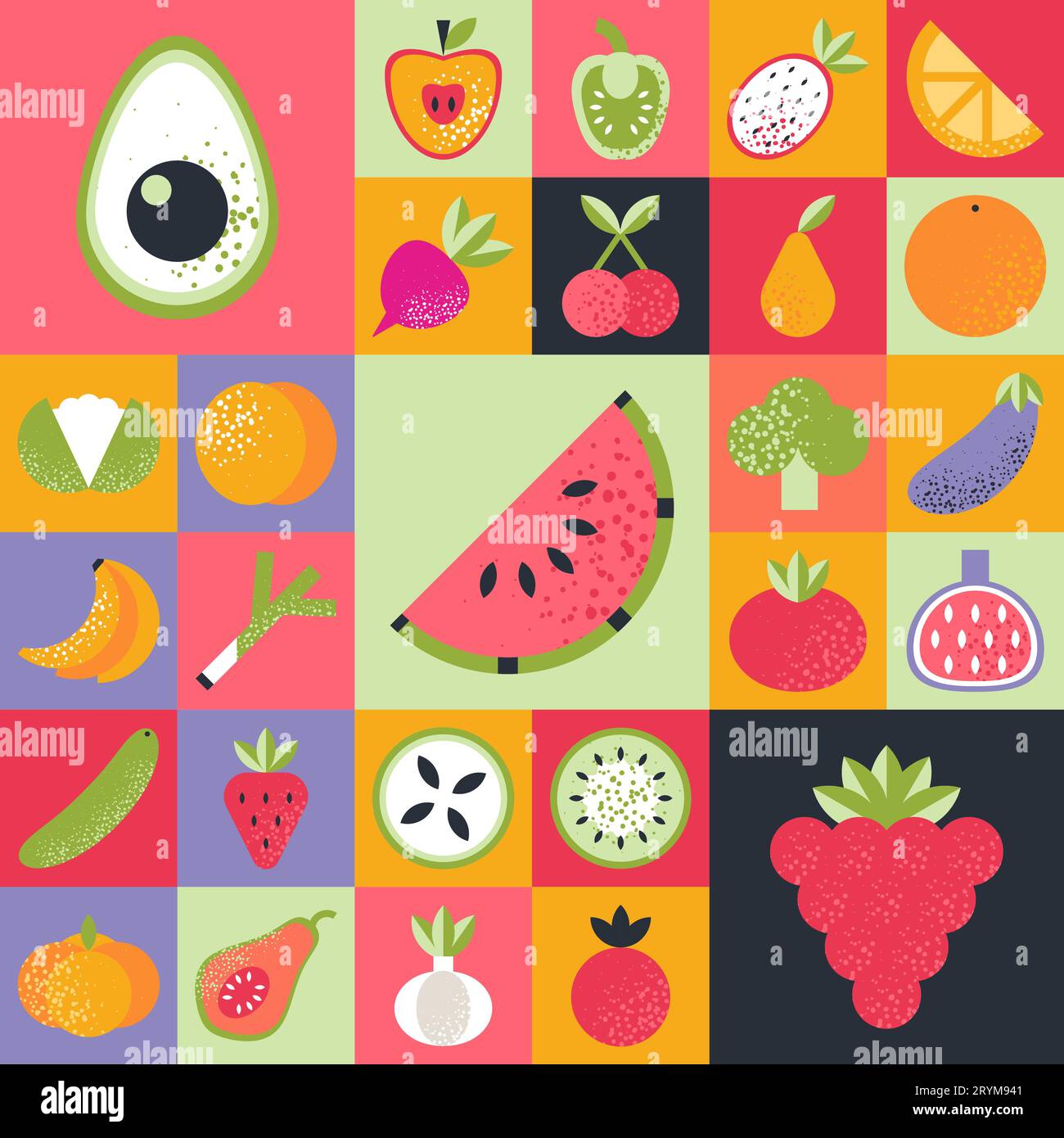 Abstract geometric pattern. Fruits and vegetables in Bauhaus style ...