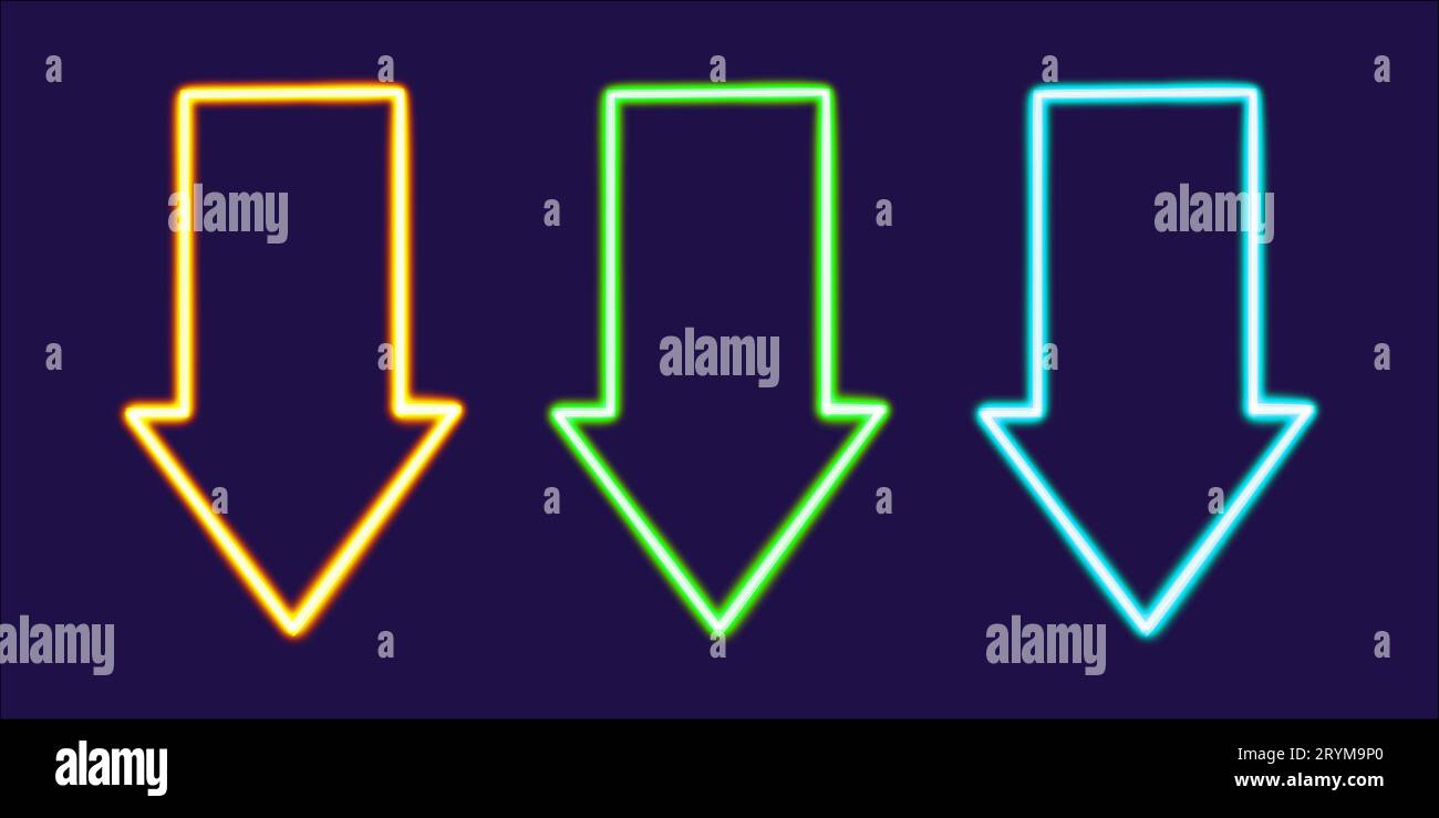 set arrow sign figure. direction glowing desktop icon, neon sticker ...