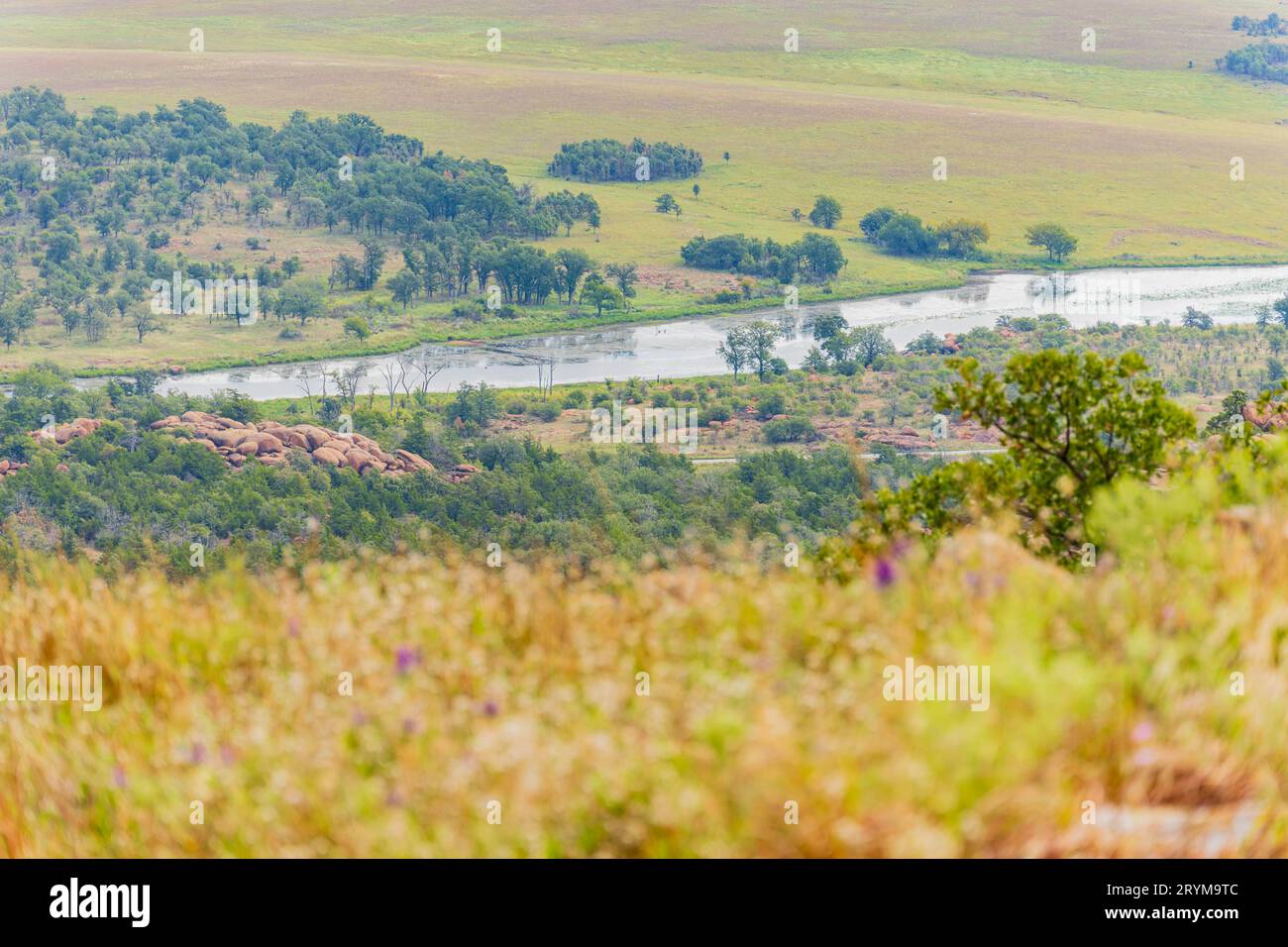 Daytime landscape of the Wichita Mountains National Wildlife Refuge at ...
