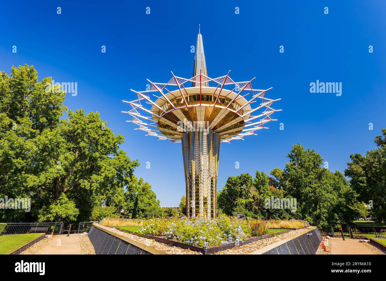 Sunny view of the Prayer Tower of Oral Roberts University at Oklahoma ...