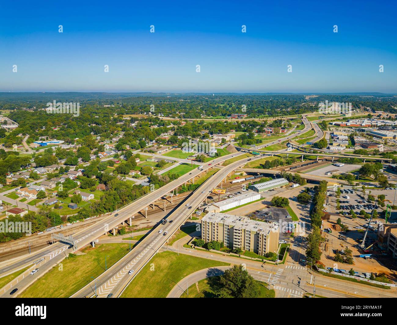 Sunny aerial view of the Tulsa downtown cityscape at Oklahoma Stock ...