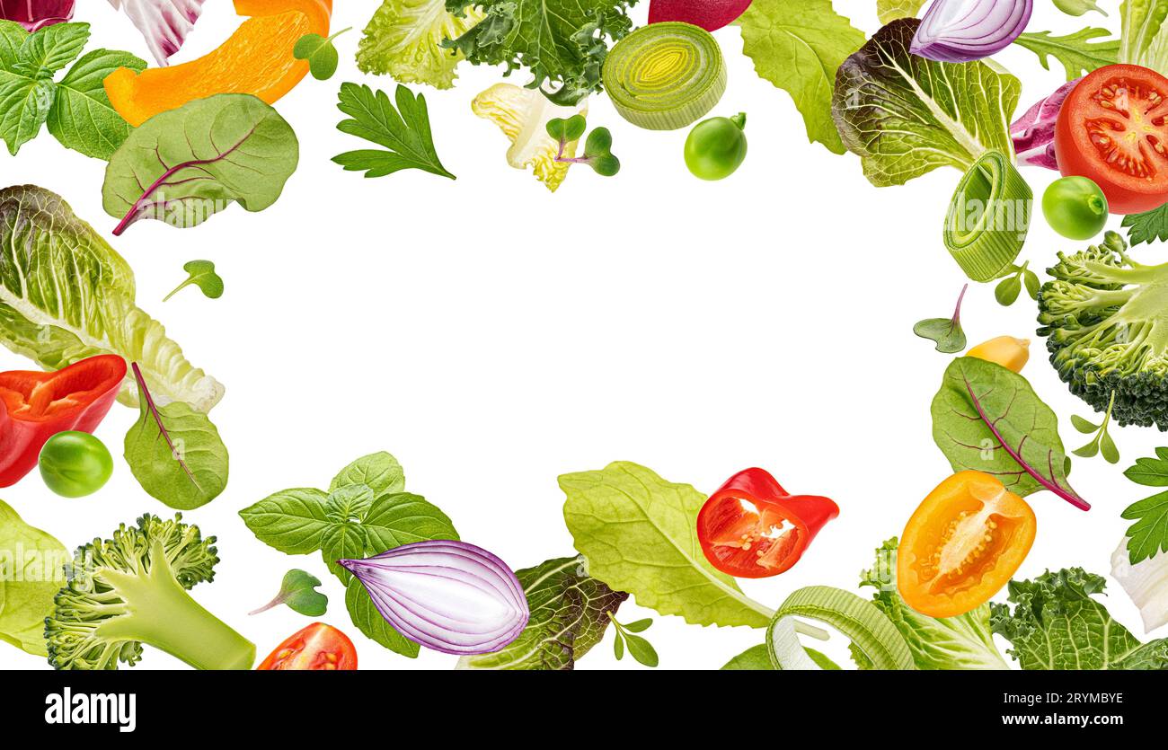 Frame of fresh vegetables, lettuce leaves, healthy ingredients for ...