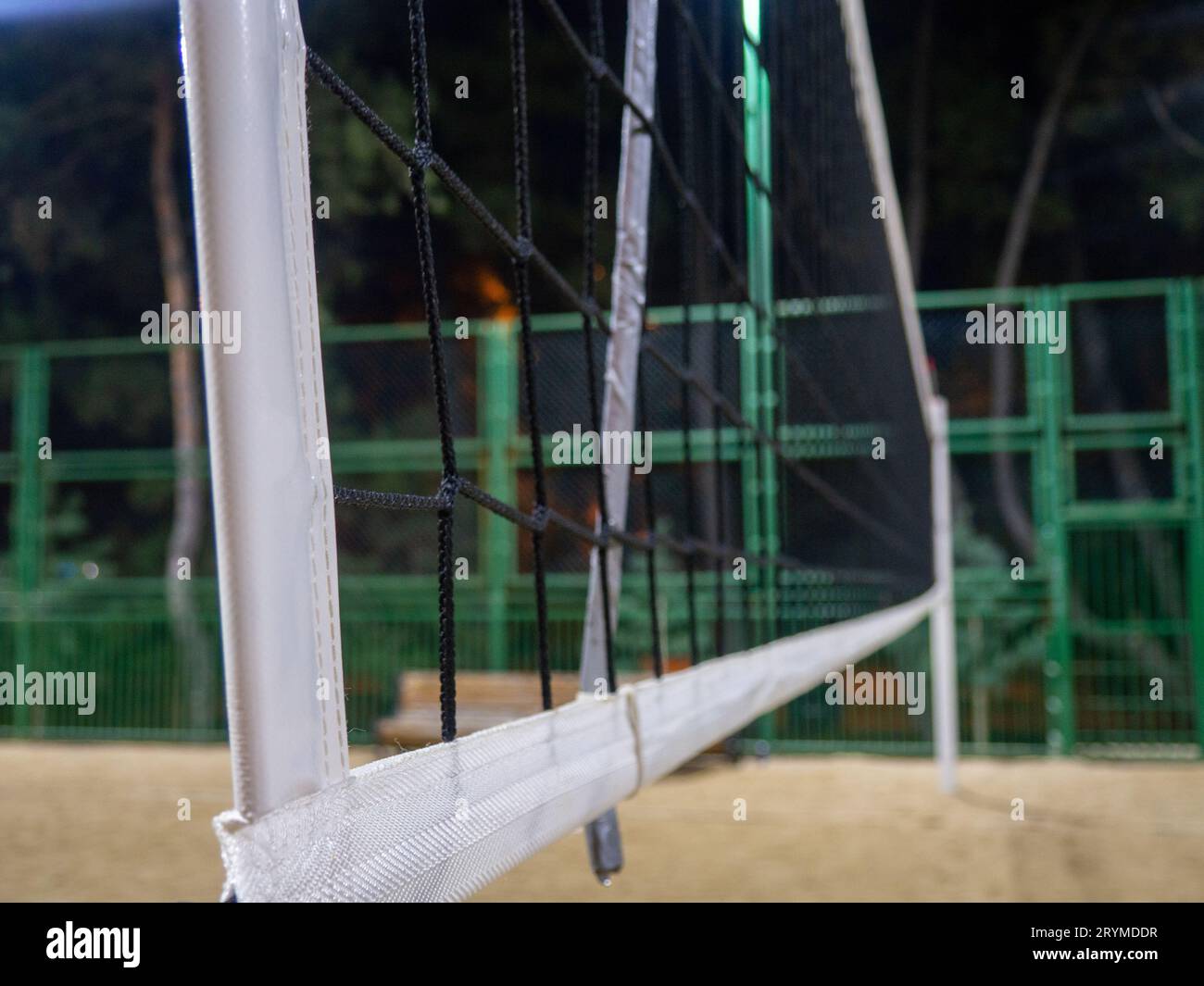 Beach volleyball court in the evening. Available infrastructure. Empty ...