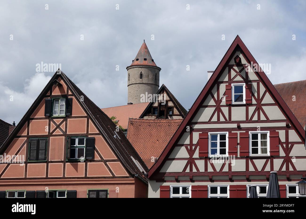 Old town and green tower in Dinkelsbuehl Stock Photo - Alamy